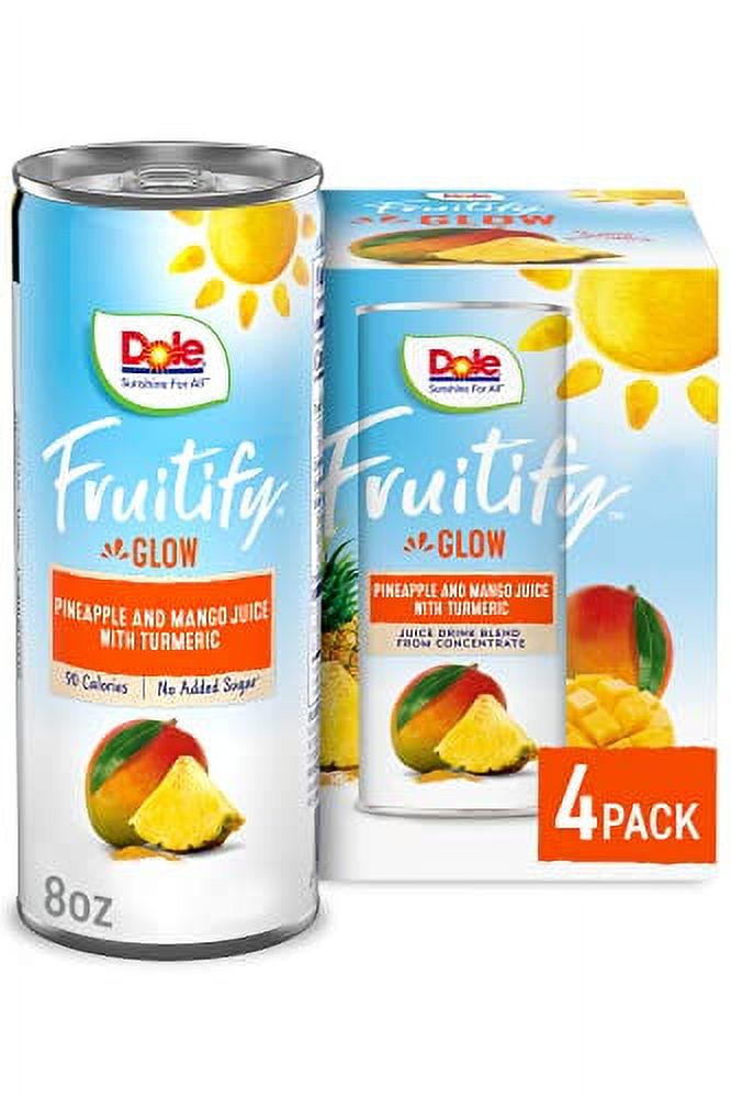 Dole Fruitify Glow, Pineapple & Mango Juice with Turmeric, 8 Oz, 4 Cans ...