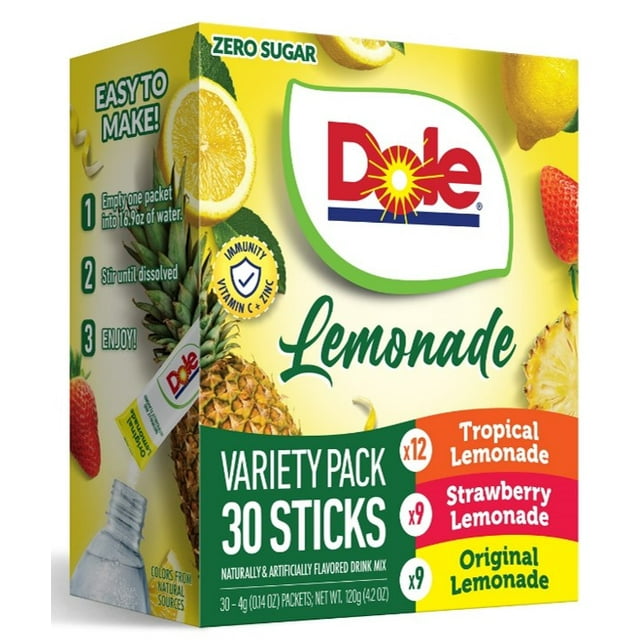 Dole Lemonade Variety Powder Mix, Tropical, Classic, & Strawberry, 30 ...