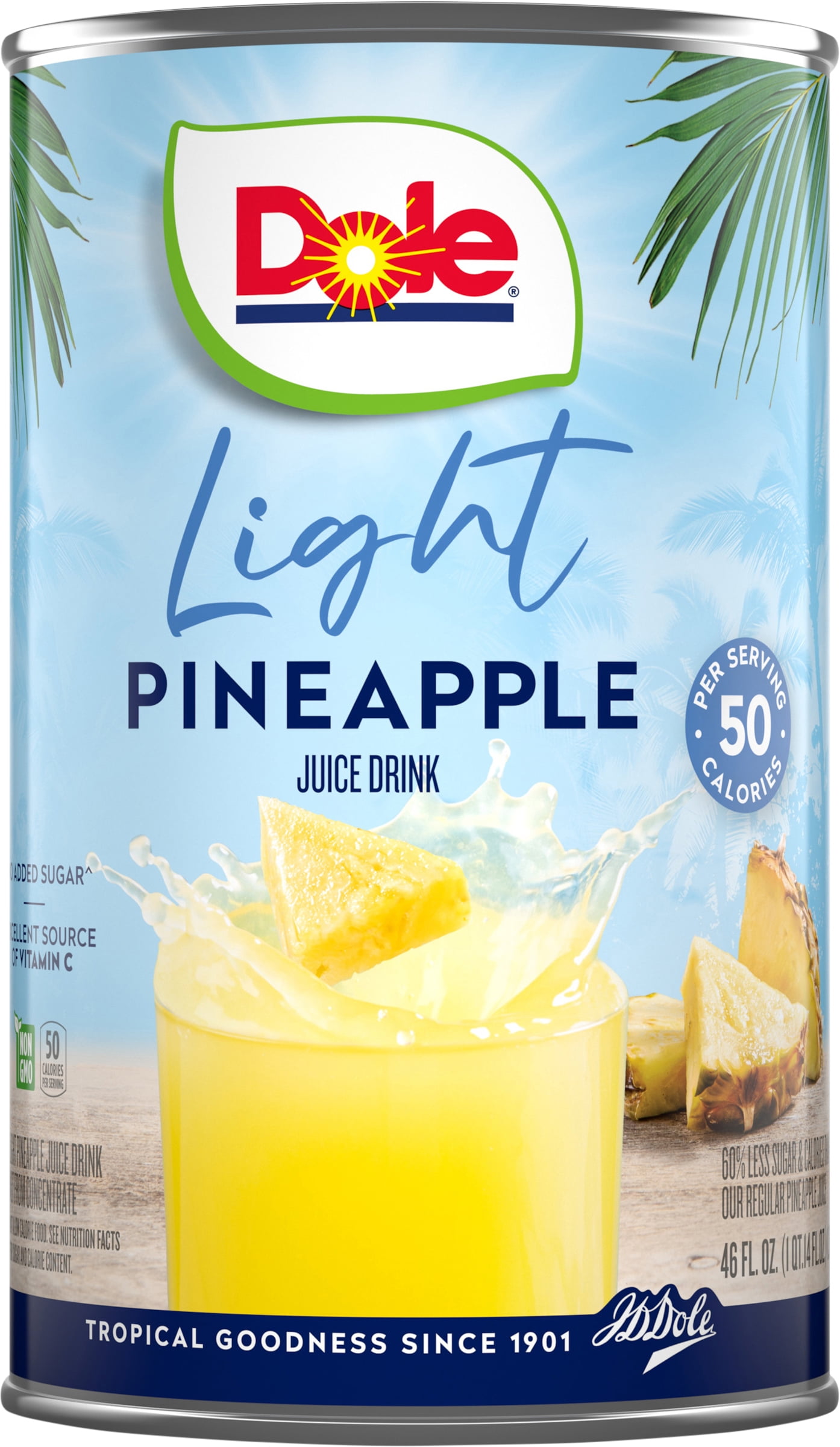 Dole Light Pineapple Juice Drink, 46 fl oz Can, Mixed Fruit, Non-GMO ...