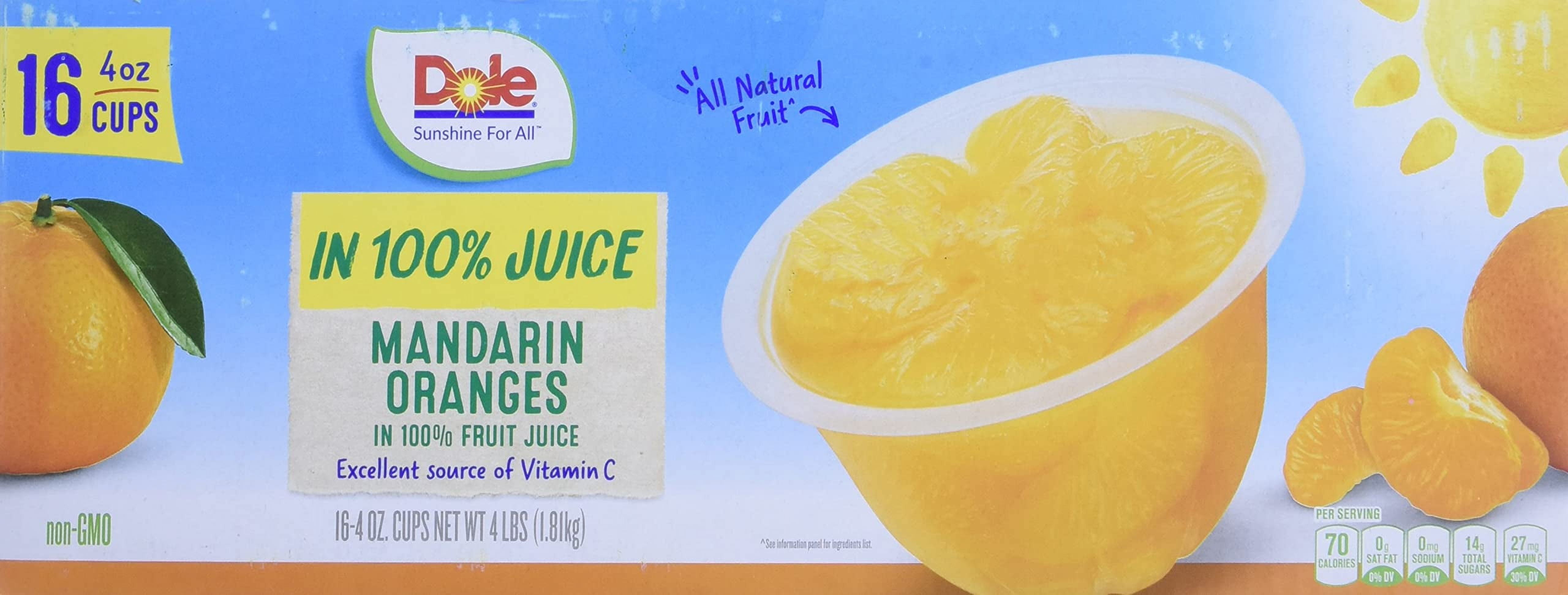 Dole Mandarin Oranges Fruit Cups - 16 Count (Pack Of 1) - Walmart.com