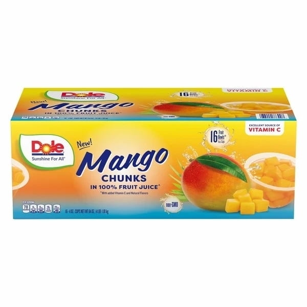 Dole Mango Chunks Fruit Cups in 100% Juice, 4 Ounce Cups (16-Count ...