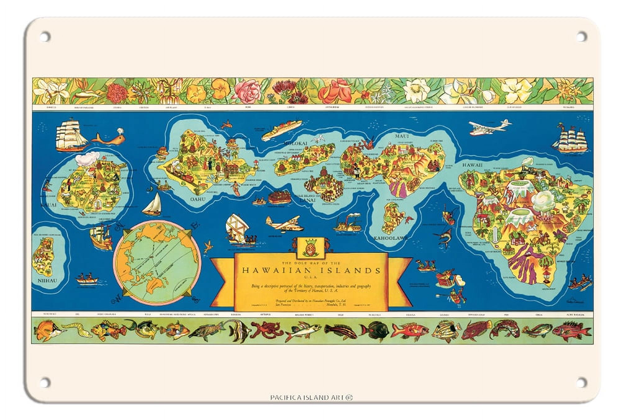 The Dole Map of The Hawaiian Islands U.S.A. - Territory of Hawaii ...