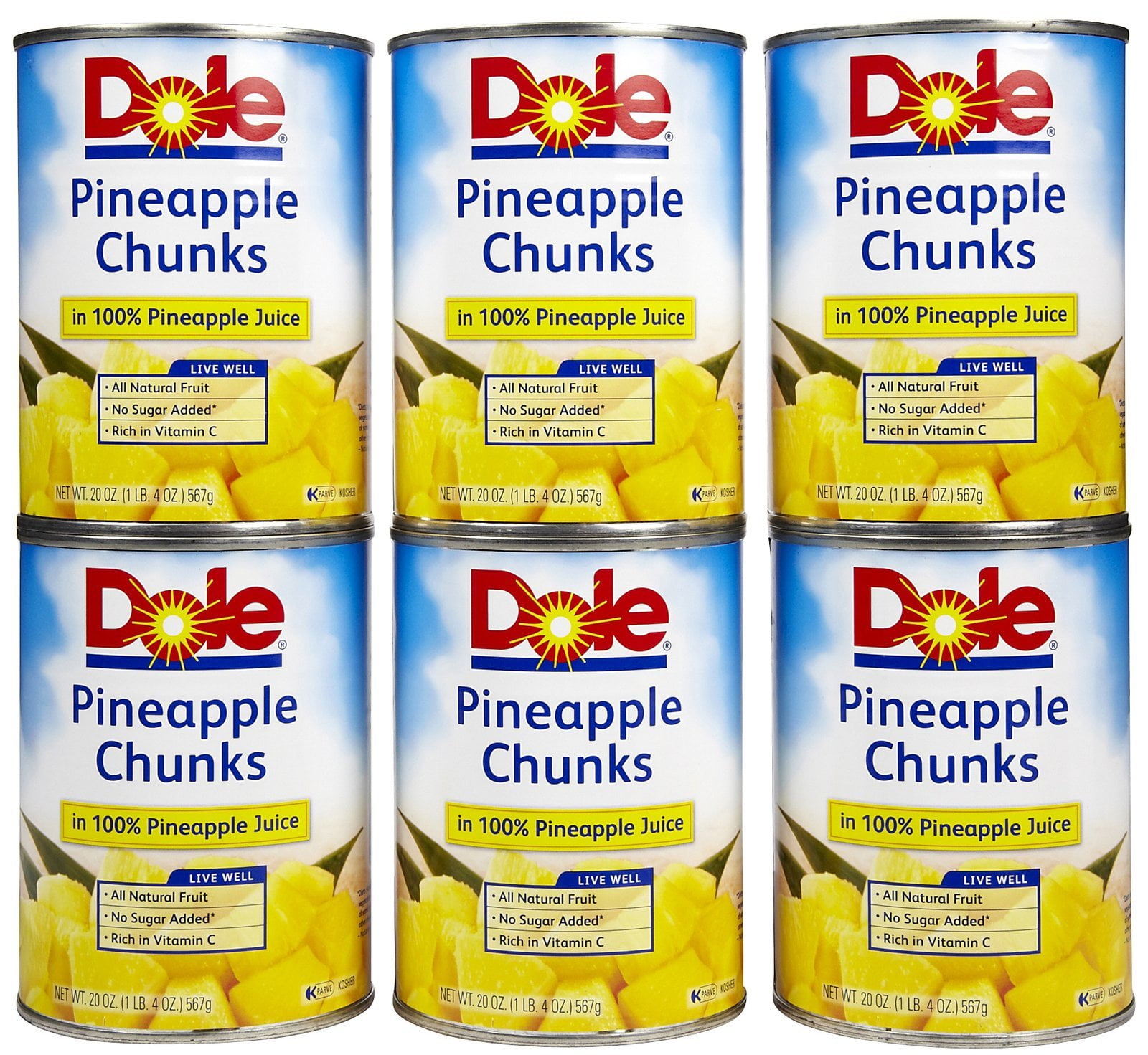 Dole Pinapple Chunks In 100% Pinapple Juice, 20 Oz, 6 Pk - Walmart.com