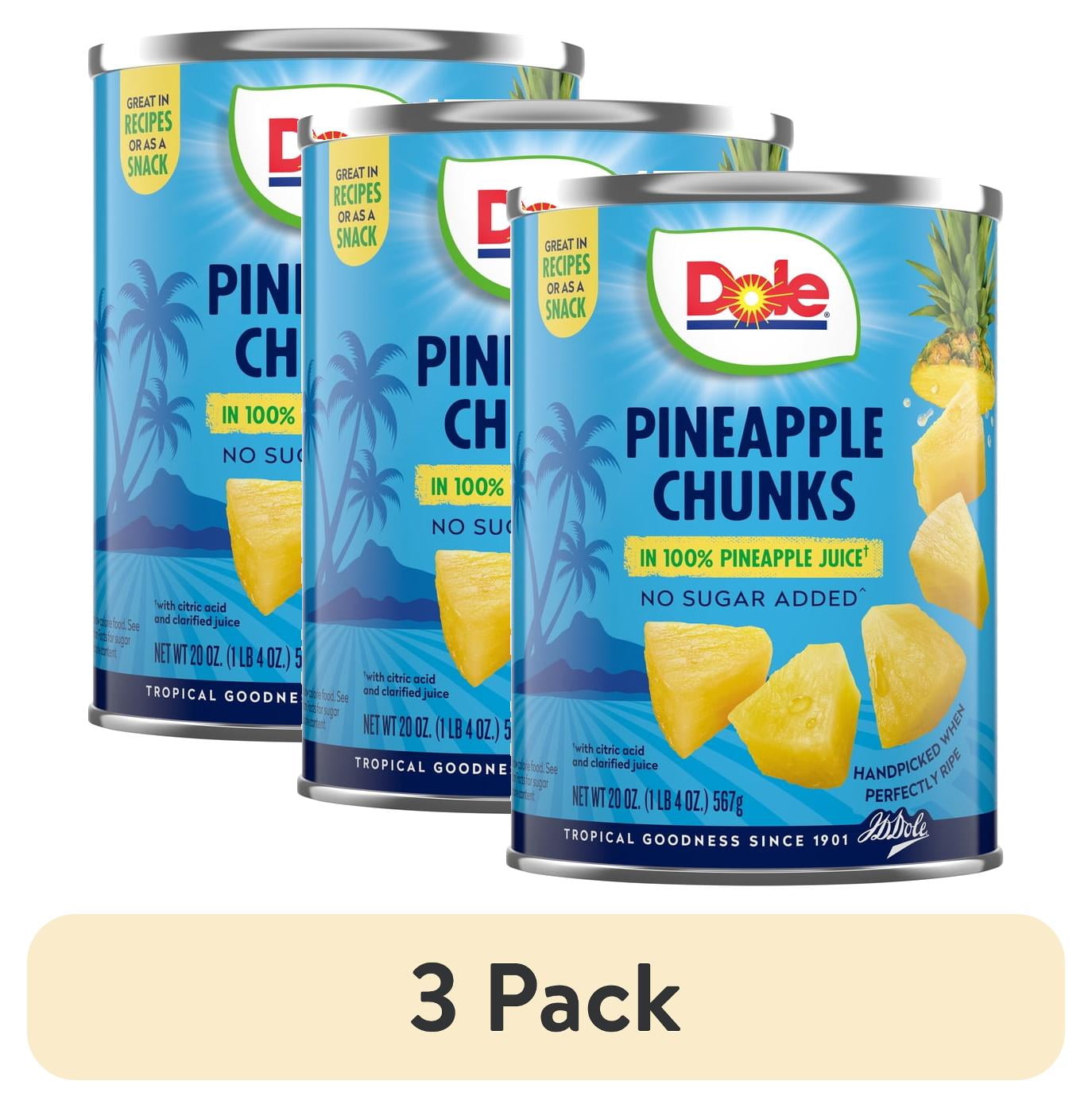 (3 pack) Dole Pineapple Chunks in 100% Pineapple Juice, 20 oz Can ...