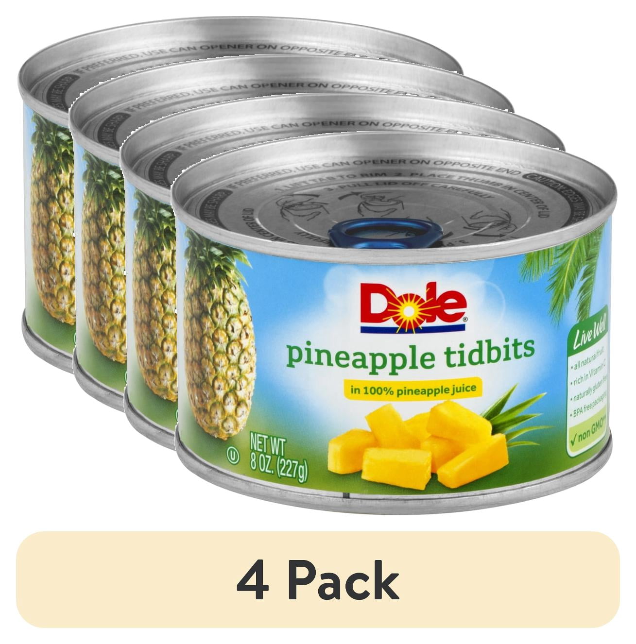 (4 pack) Dole Pineapple Tidbits in 100% Pineapple Juice, 8 oz Can ...