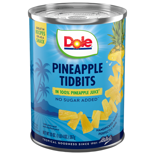 Dole Pineapple Tidbits in 100% Pineapple Juice, 20 oz Cans (Pack of 4 ...