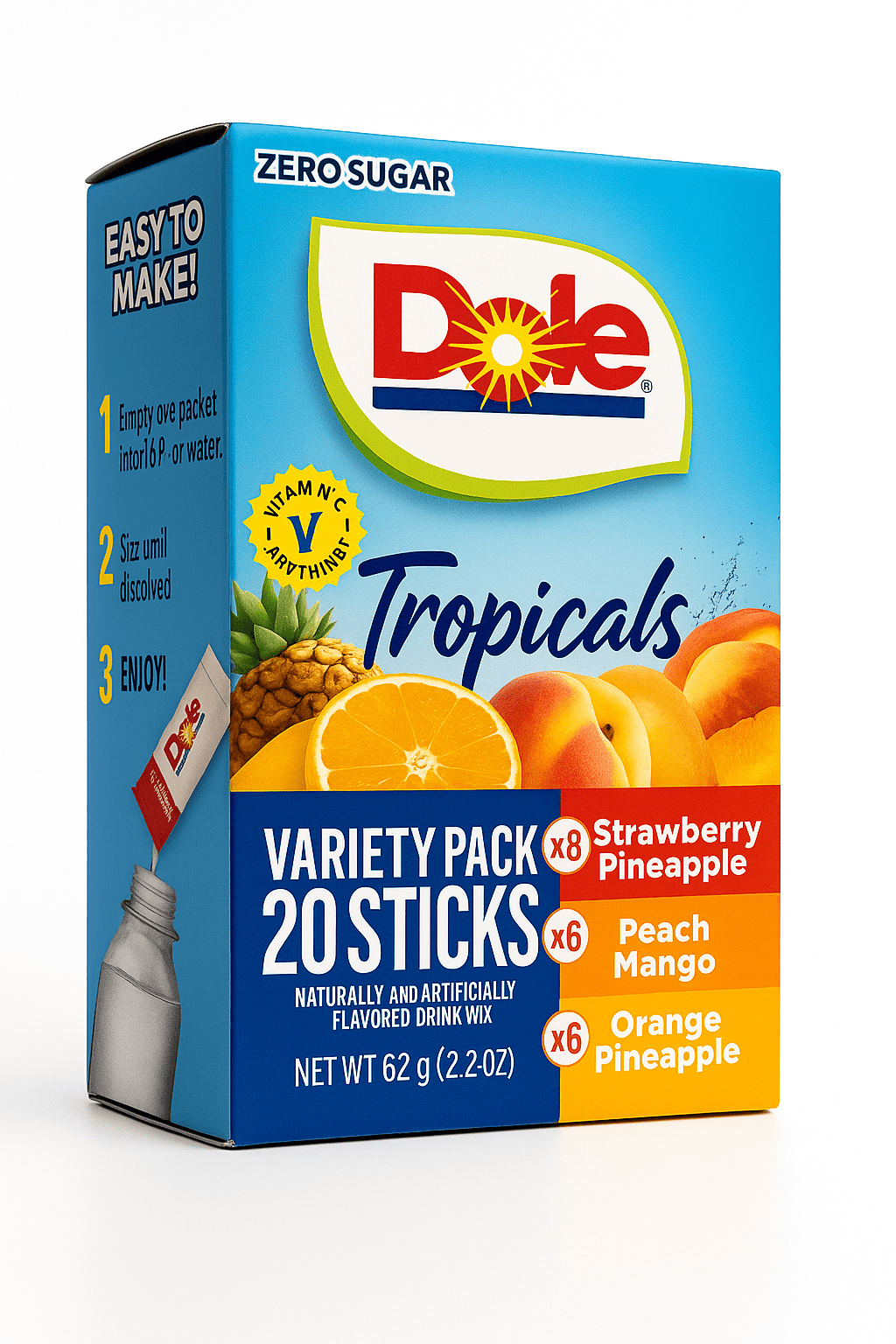 Dole Powder Drink Mix Pack, Tropicals, Strawberry Pineapple, Peach ...