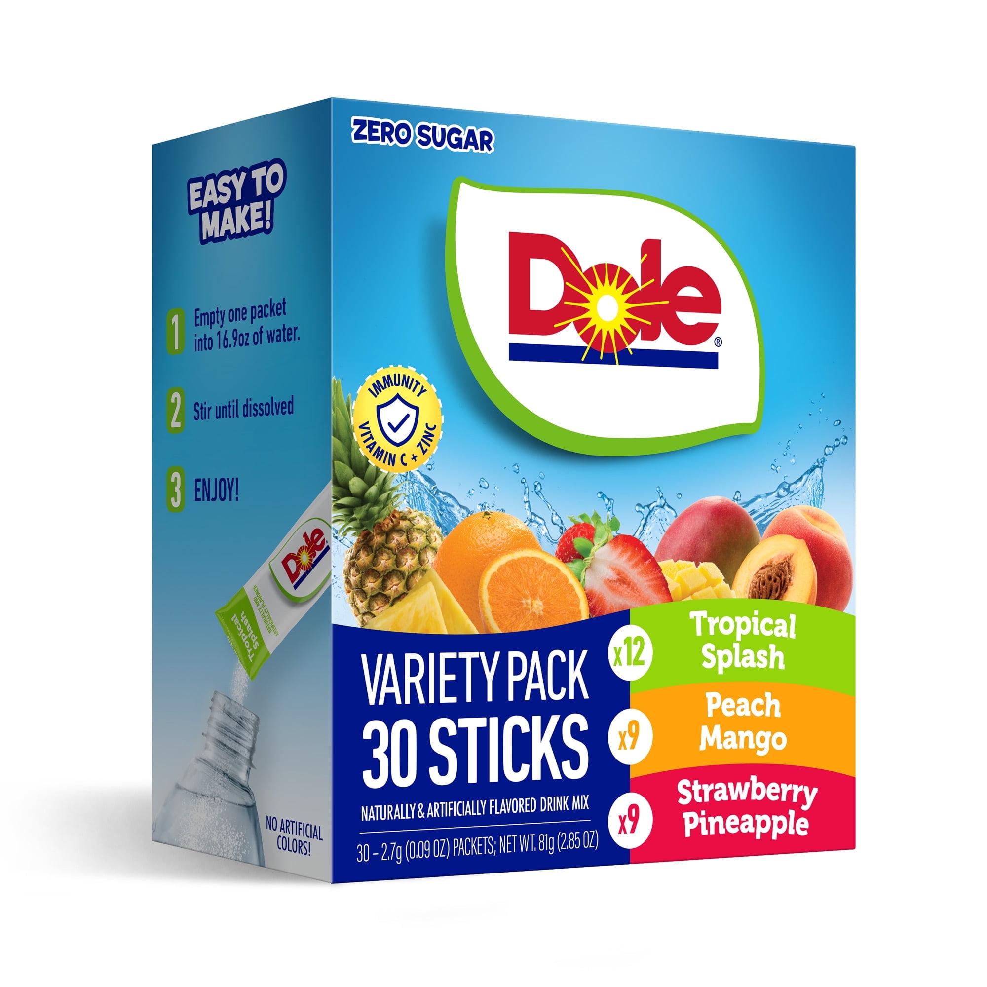 Dole Powder Drink Mix Variety Pack, Tropical, Peach Mango & Strawberry ...