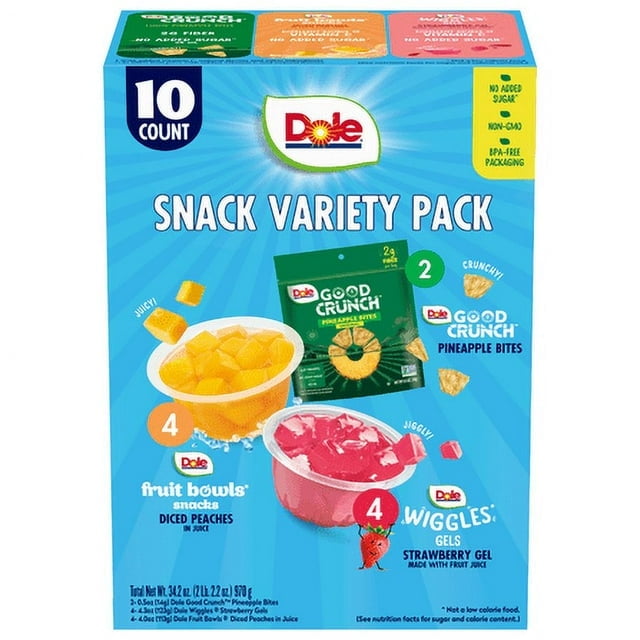 Dole Snack Variety Pack: Good Crunch Pineapple, Strawberry Wiggles Gels ...