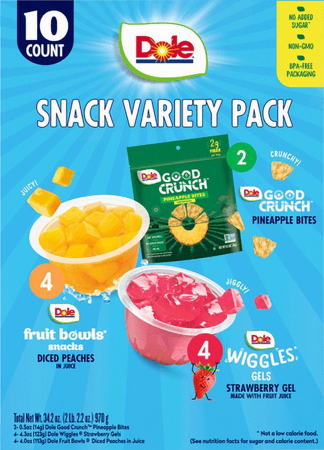 Dole Snack Variety Pack: Good Crunch Pineapple, Strawberry Wiggles Gels ...