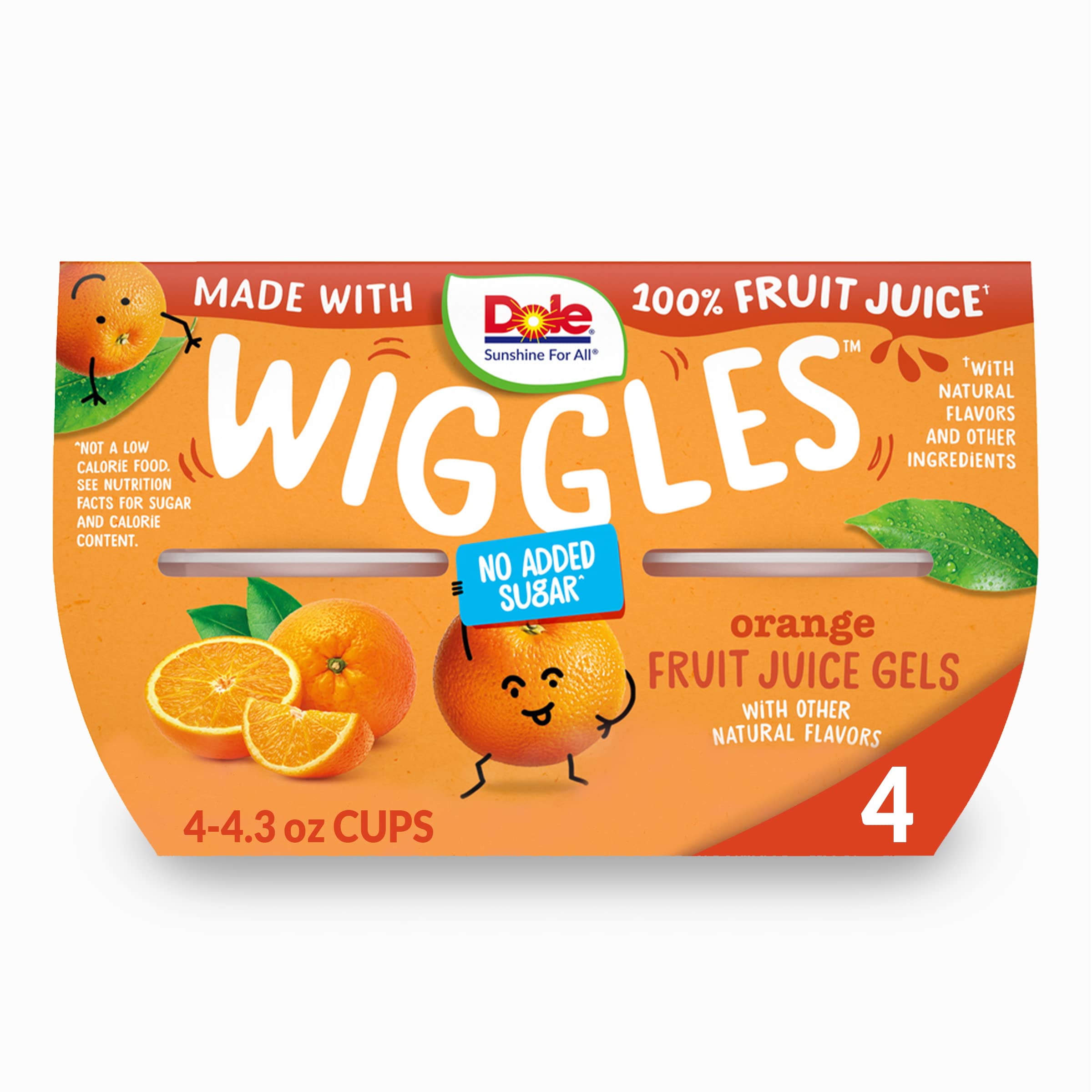 Dole Wiggles No Sugar Added Orange Fruit Juice Gels Snacks, 4.3Oz 4 ...