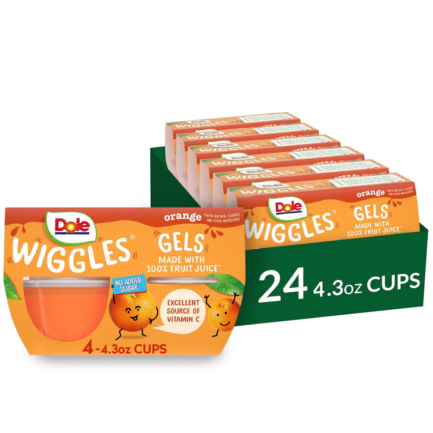 Dole Wiggles No Sugar ESF27 Added Orange Fruit Juice Gels Snacks, 4.3oz ...