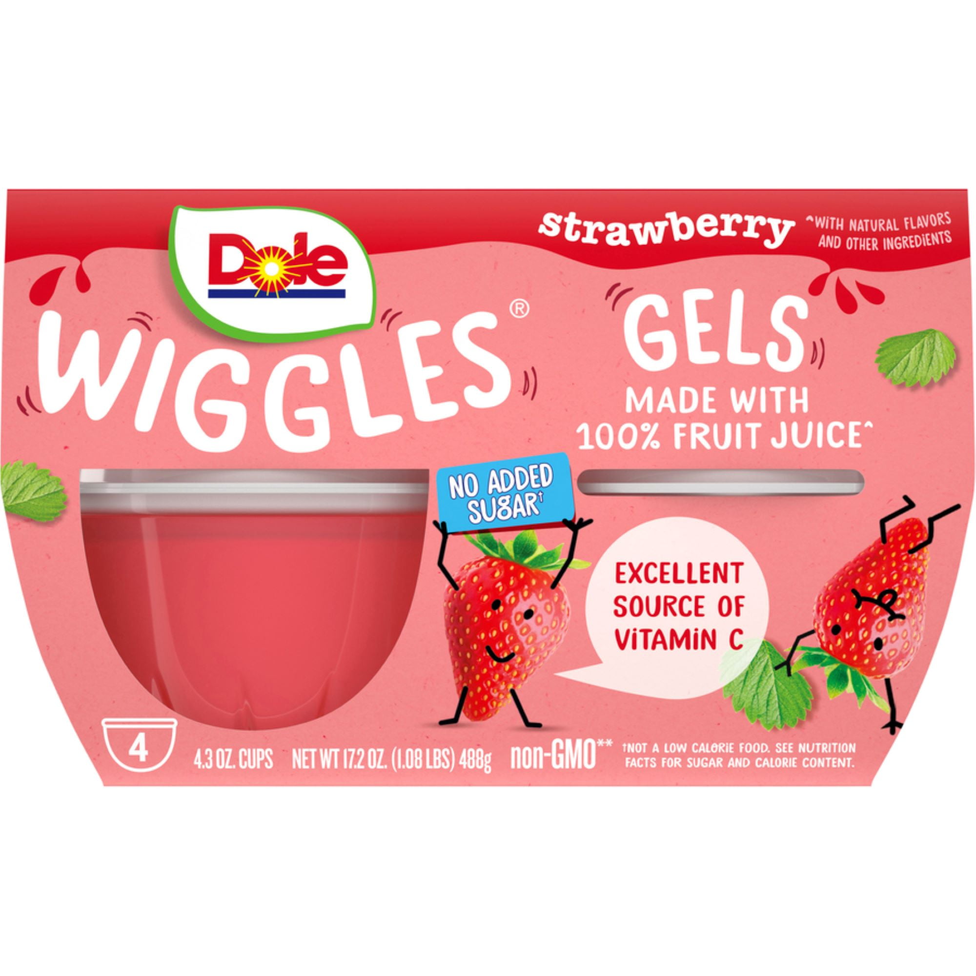 Dole Wiggles Strawberry Fruit Juice Gels, 4.3 oz (4 Cups) - Walmart.com