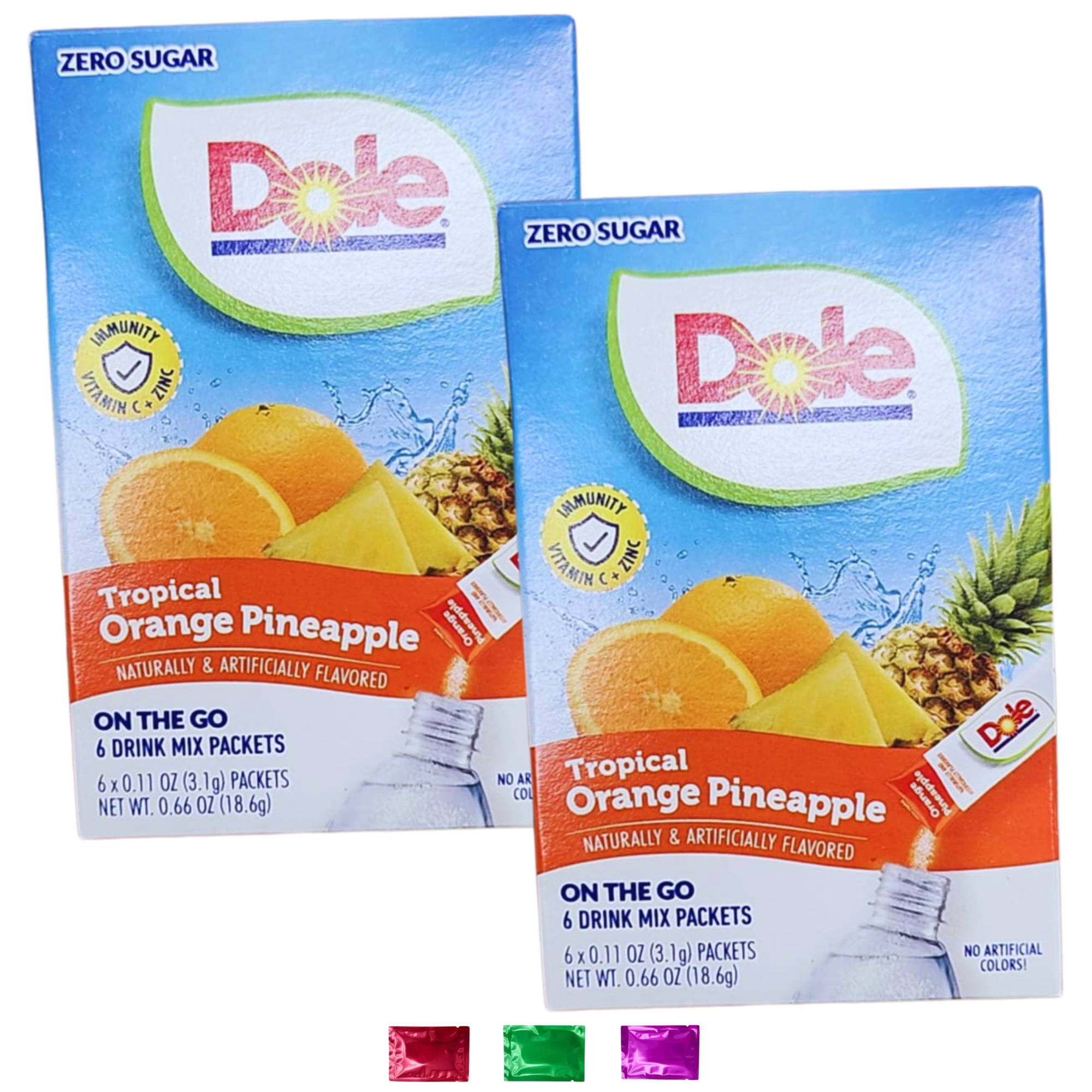 Dole Zero Sugar Tropical Orange Pineapple Powdered Drink Mix Singles 12 ...