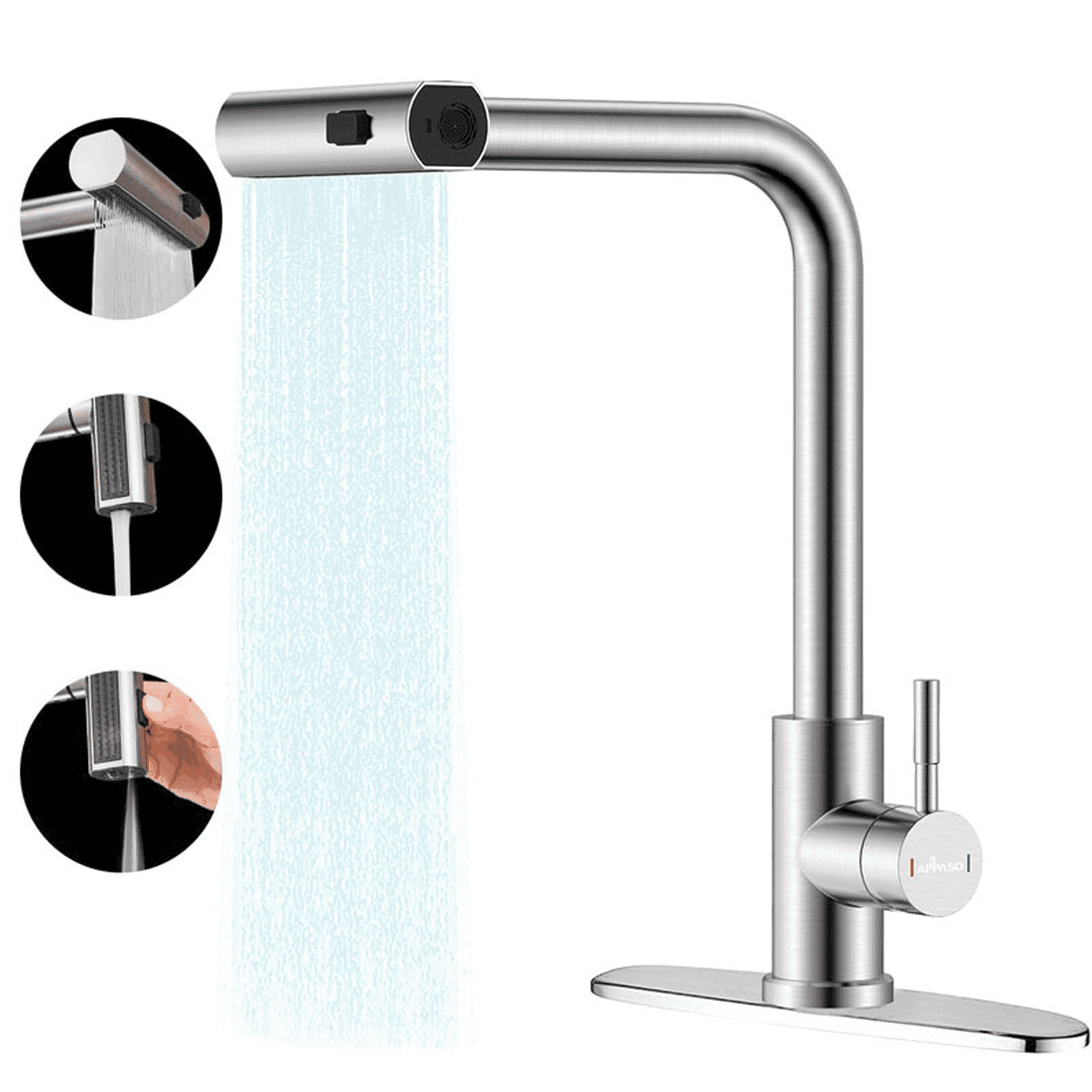 SERABETTO silver Kitchen Faucets with Pull Down Sprayer,Waterfall ...