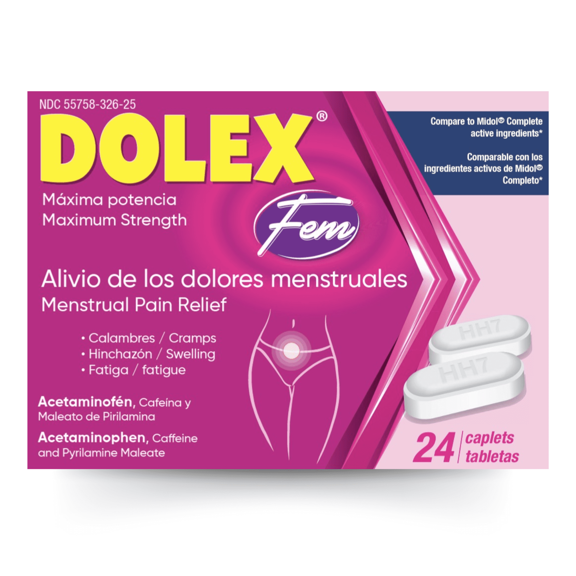 Dolex Fem Maximum Strength Tablets for Menstrual Discomfort, 24 Count ...