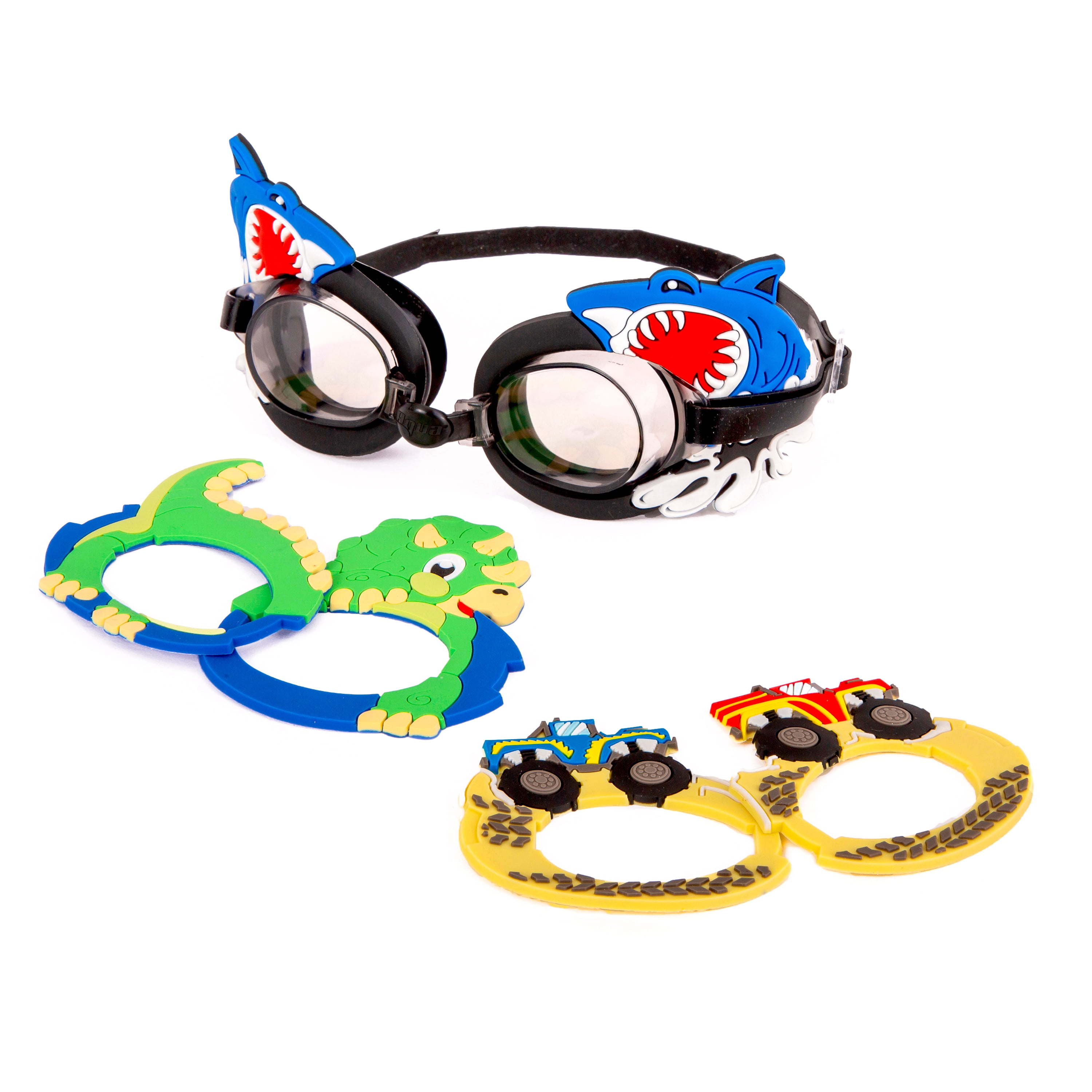 Dolfino Shark, Dino, and Monster Truck 3-in-1 Swim Adjustable Goggle ...
