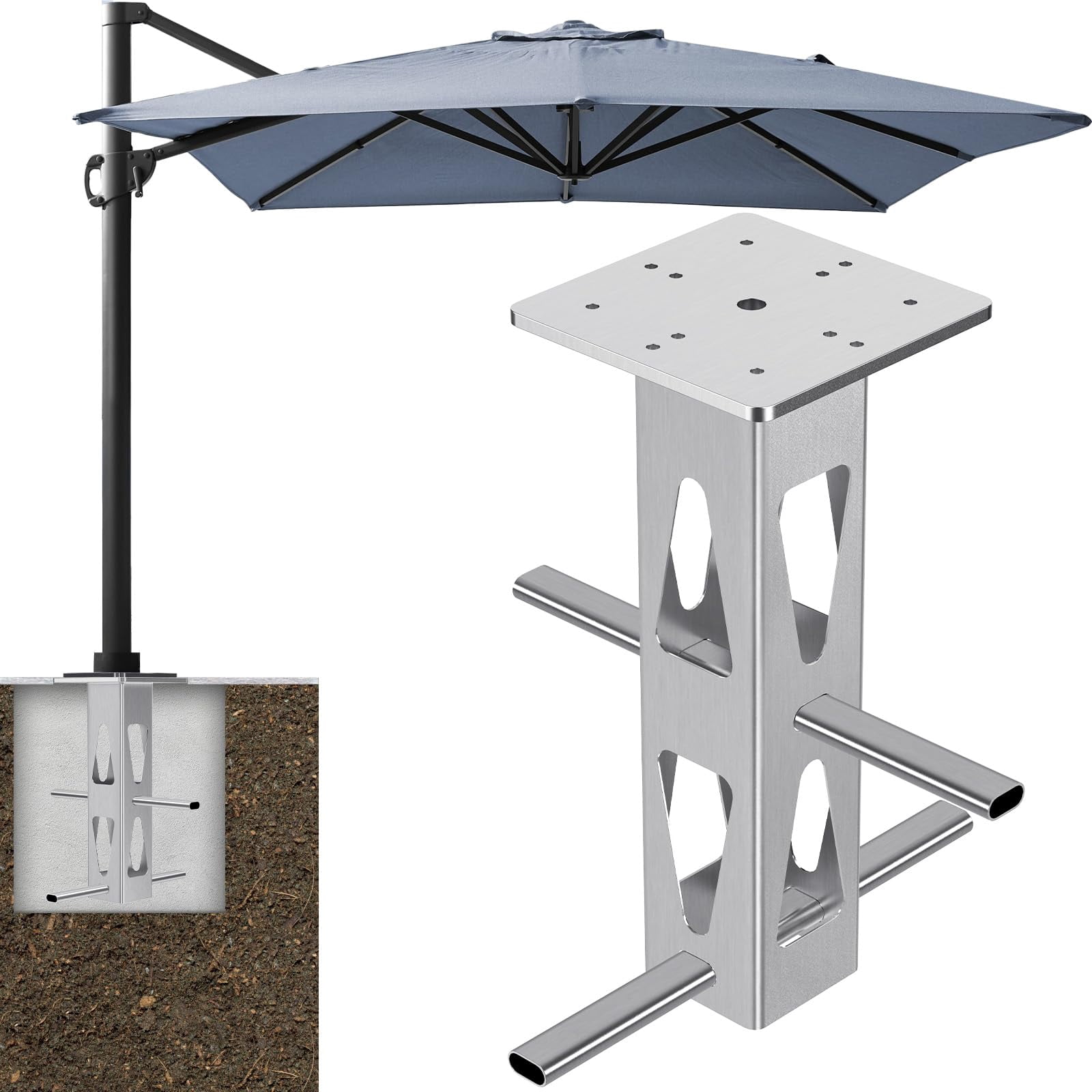 Dolibest Heavy Duty In-Ground Umbrella Base, Universal Steel Rustproof ...