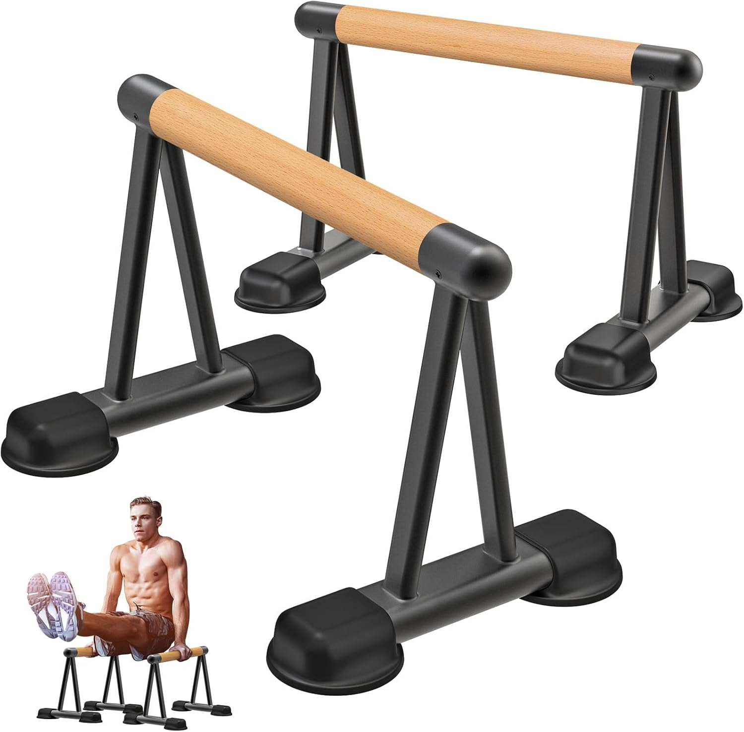 Dolibest Push Up Bar, 12'' High Parallettes Bars with Wooden Handles ...