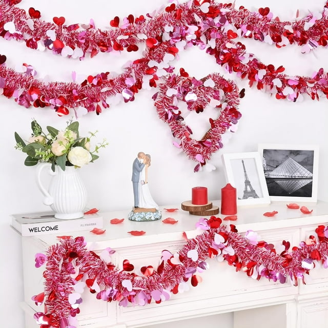 Dolicer 6Pcs Pink Tinsel Garland Valentines Day Decorations, 39.37FT ...