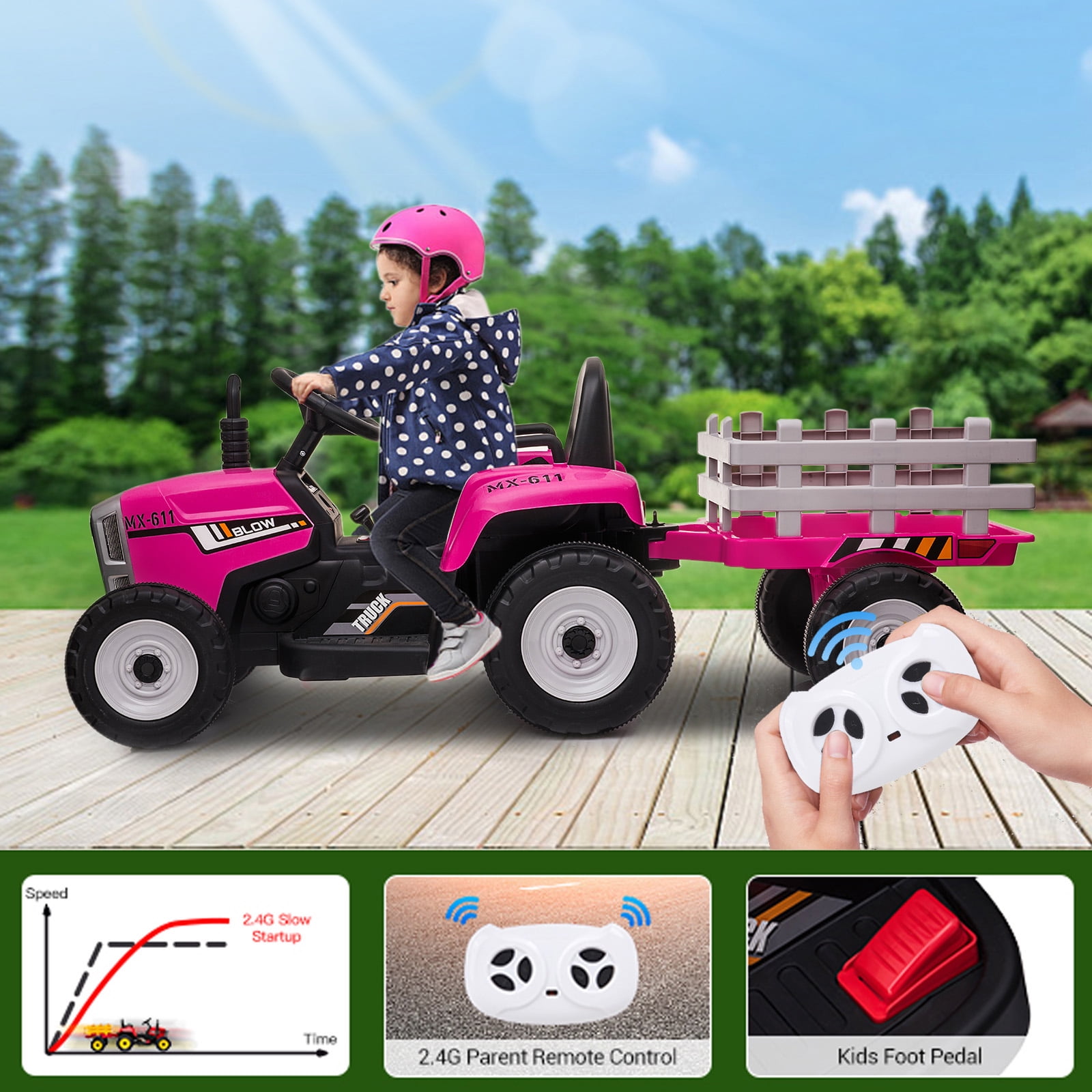 12V Kids Battery Powered Electric Tractor with Remote Control and ...
