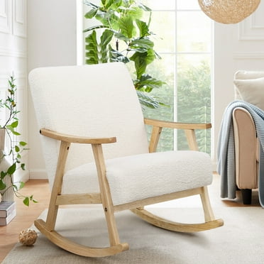 PAPROOS Indoor Teddy Fabric Rocking Chair, High Backrest Glider Rocker ...
