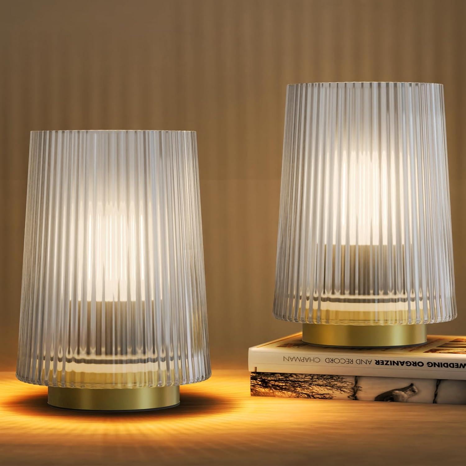 Dolita Battery Operated Glass Lamp, 2-Pack Small Table Lamps with Timer ...