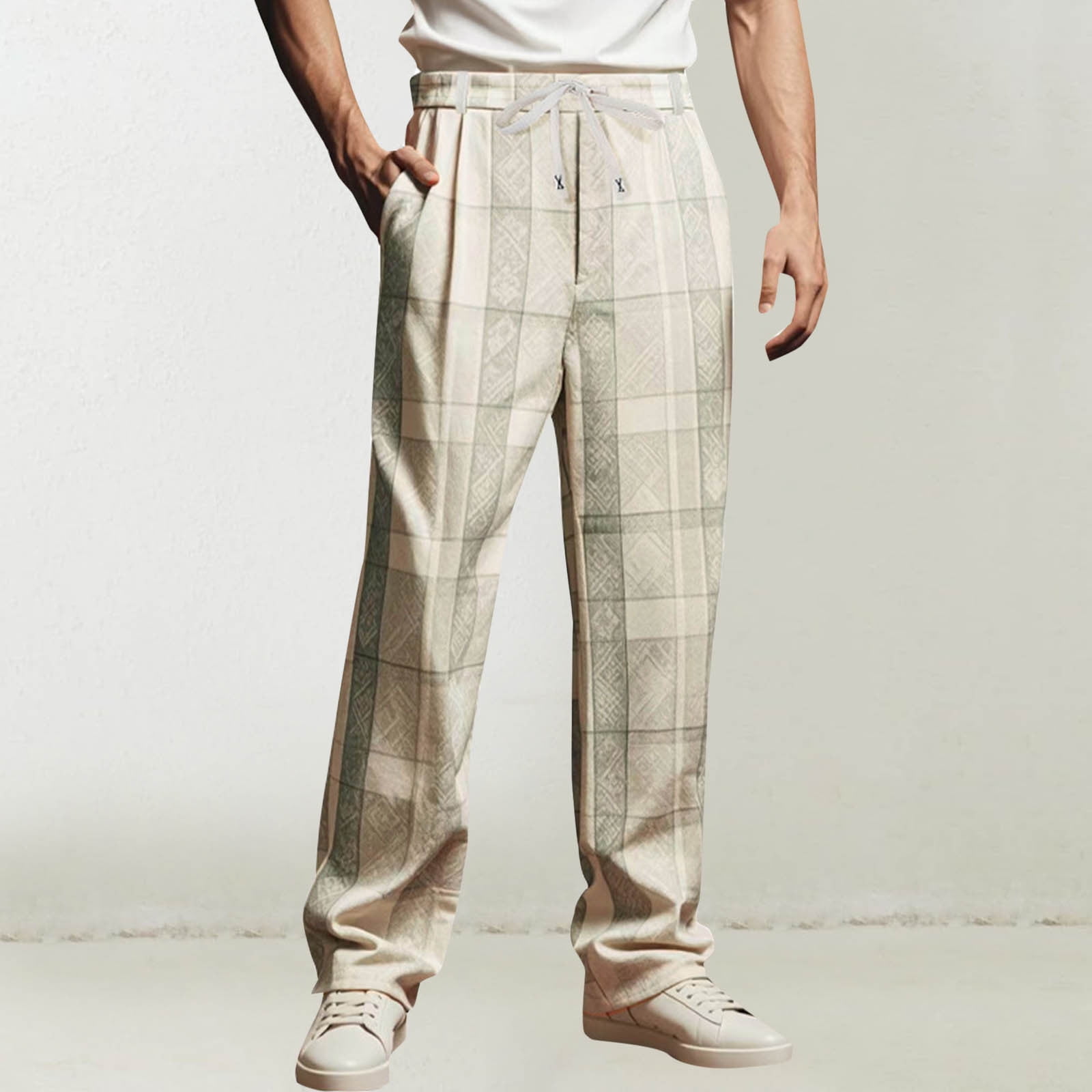 Dolkfu 2025 Trendy Mens Pants Drawstring Elastic Waist Straight Leg ...