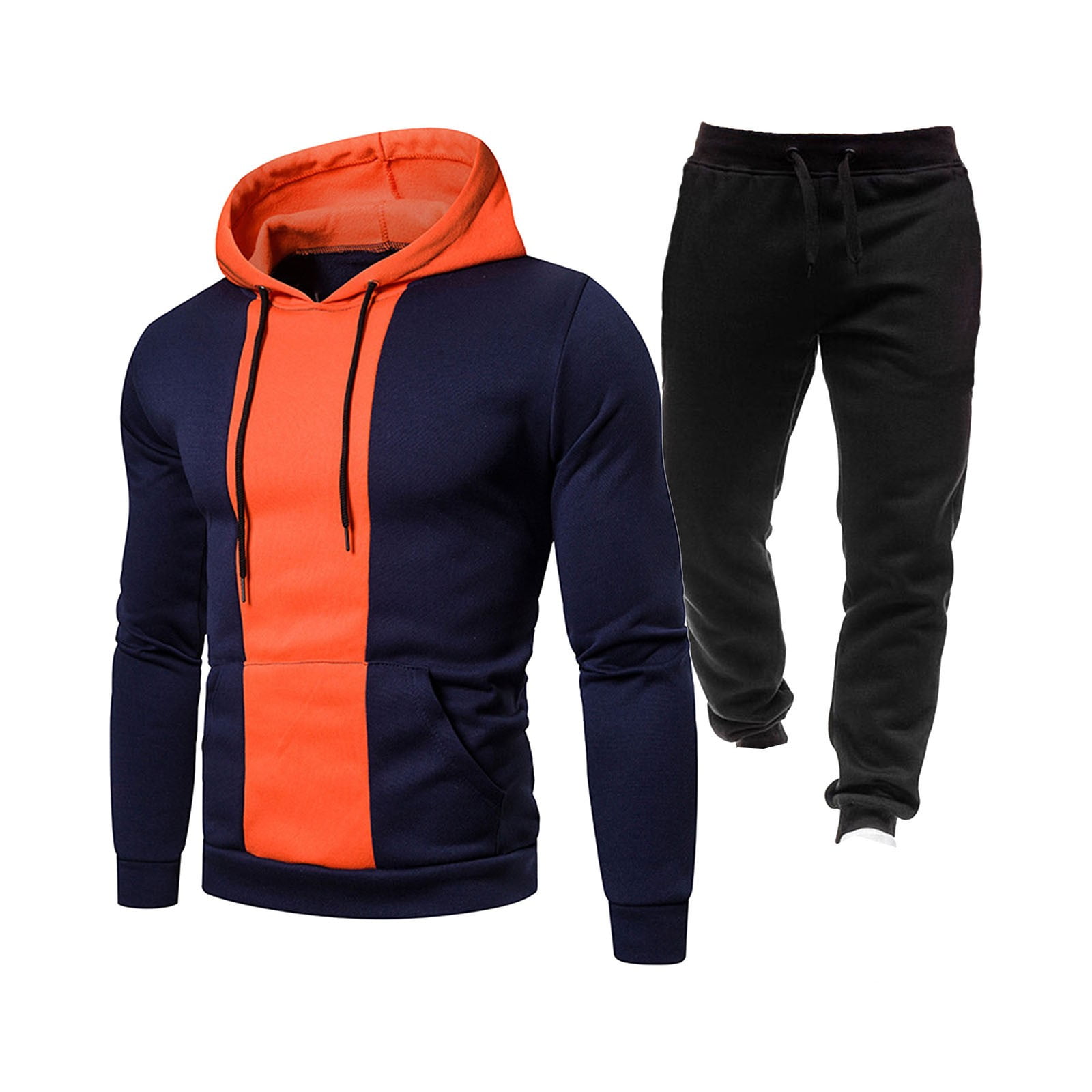 Dolkfu 2pc Mens Sets Outfit Sweatshirt Sweatpants Jogger Hooded Color Block Track Suits Mens ...