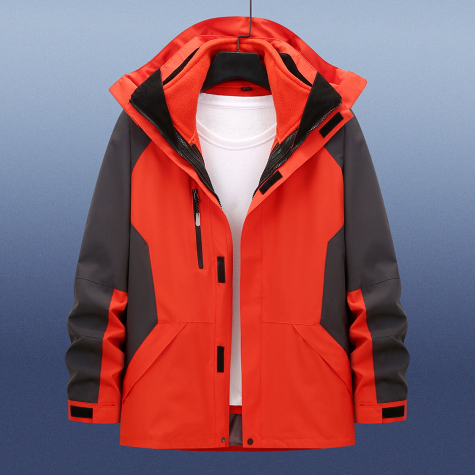 Dolkfu 3 in 1 Mens Jacket Orange Fleece Lined Windbreaker Color Block ...