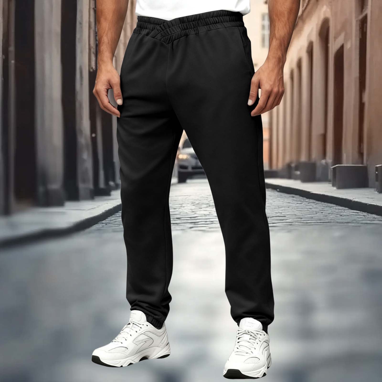 Dolkfu Athletic Men Pants Jogger Black Straight Leg Sweatpants Active ...