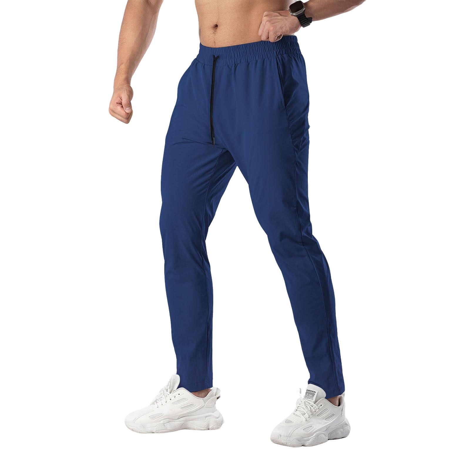Dolkfu Athletic Men's Casual Pants Stretch Drawstring Blue Sweatpants ...