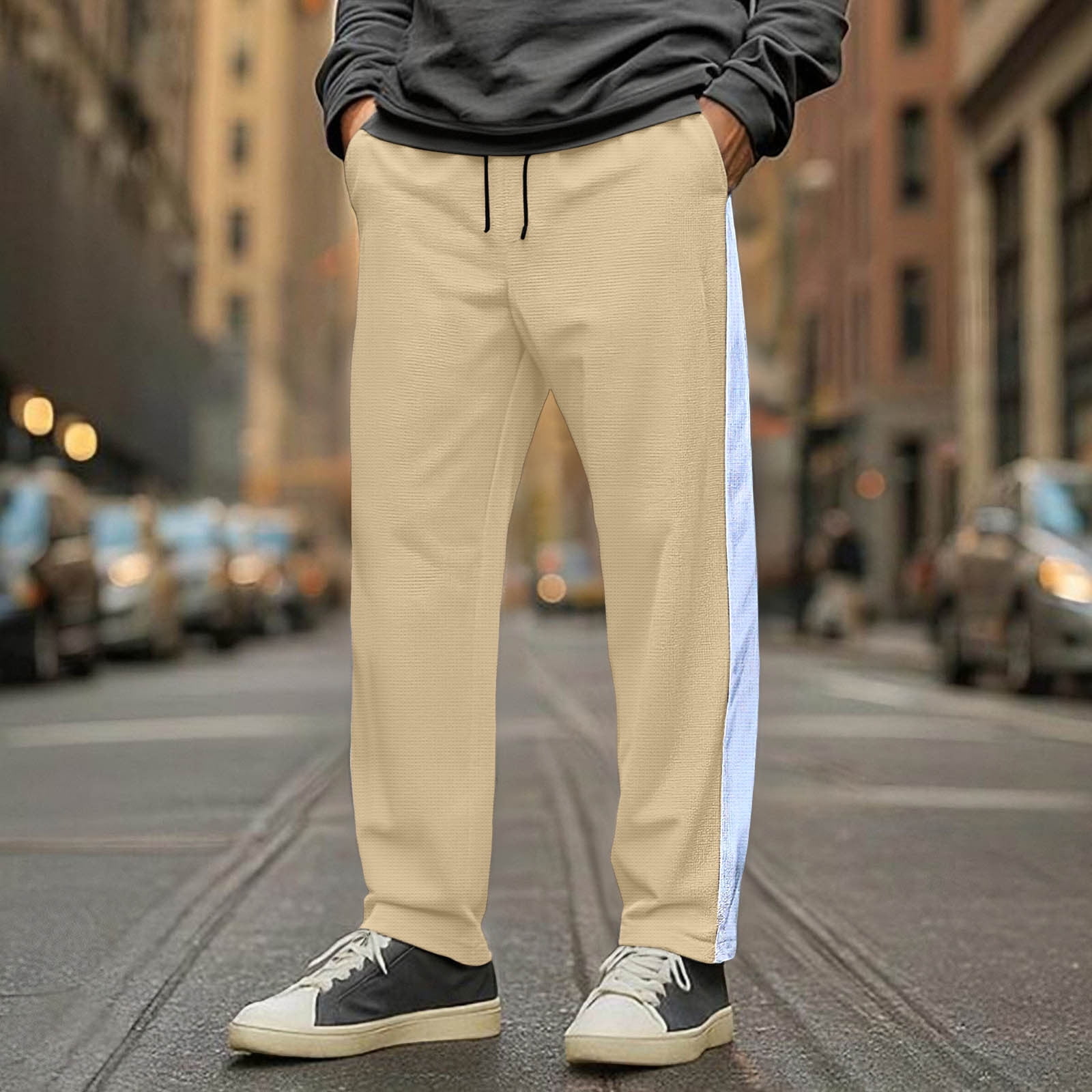 Dolkfu Athletic Pants for Men Waffle Drawstring Yellow Sweatpants ...