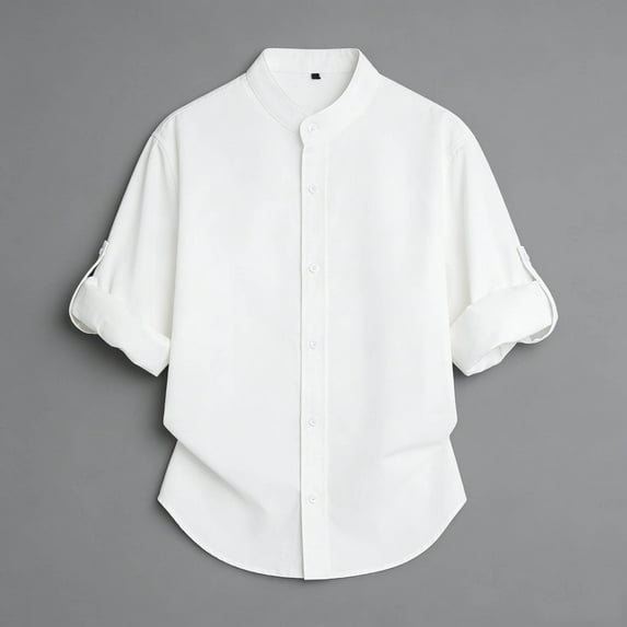 Dolkfu Band Collar Spring Shirts for Men Business Button Down Shirt ...