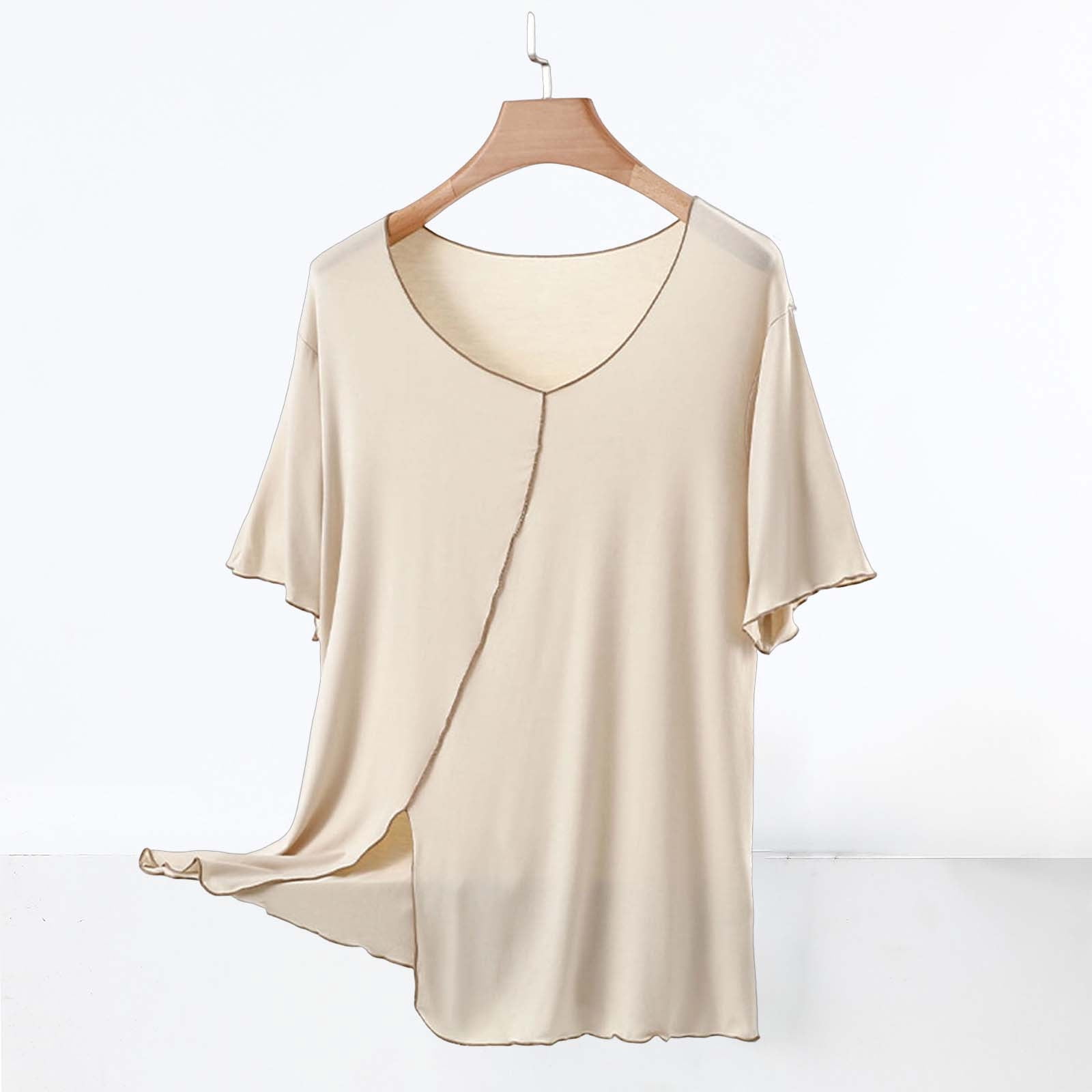 Dolkfu Beige Oversized Graphic Tshirts for Women Crew Neck Short Sleeve ...