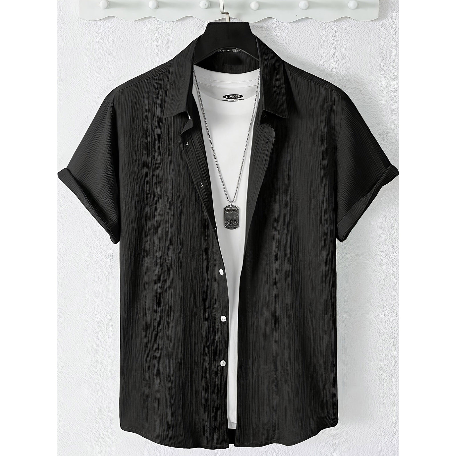 Dolkfu Black Dress Shirts for Men Short Sleeve Collared Button ...
