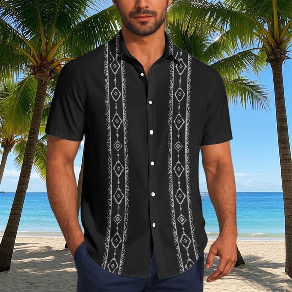 Dolkfu Black Short Sleeve Button Down Men Button Short Sleeve Boho ...