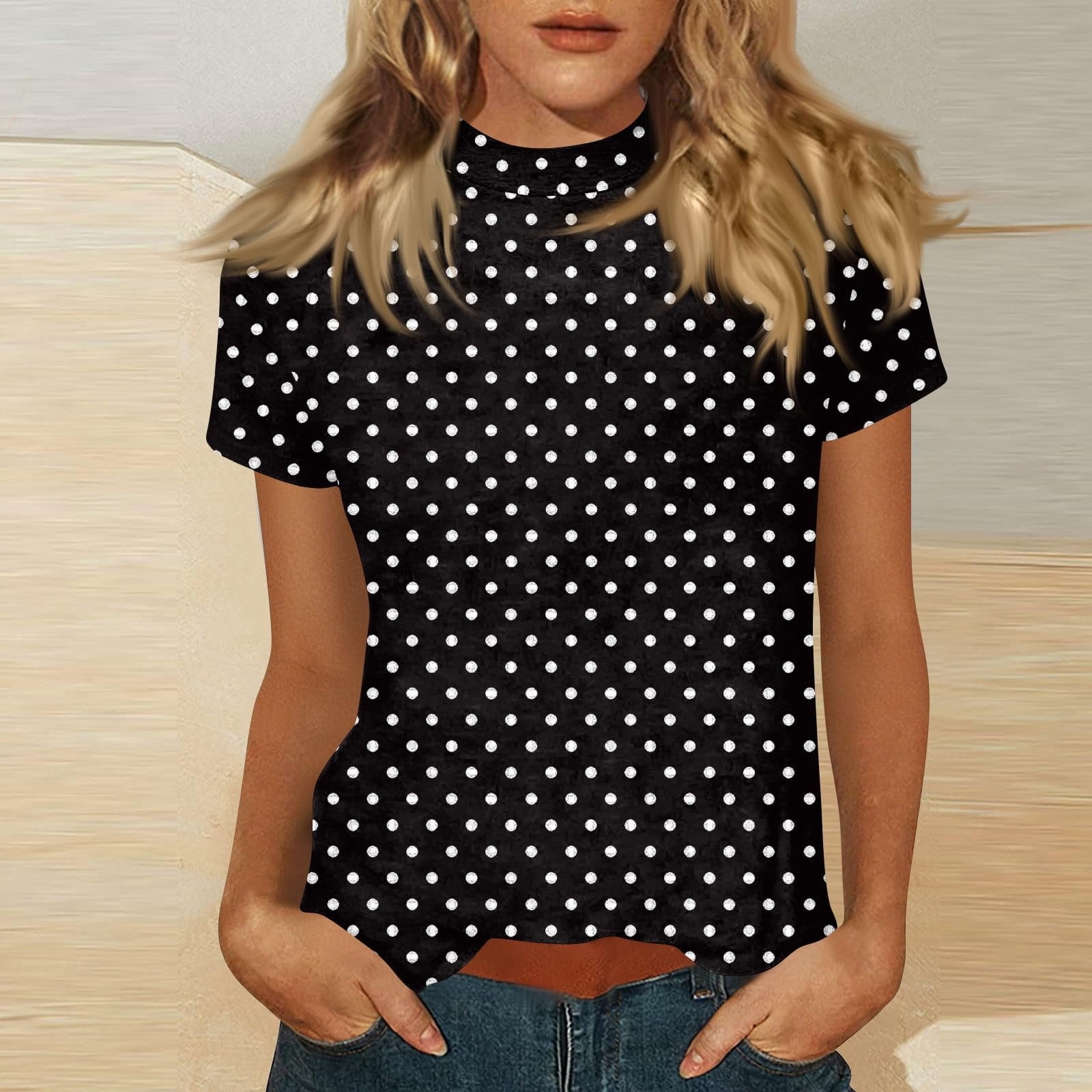 Dolkfu Black Women'S Clothing Pull-on Crew Neck Short Sleeve French ...