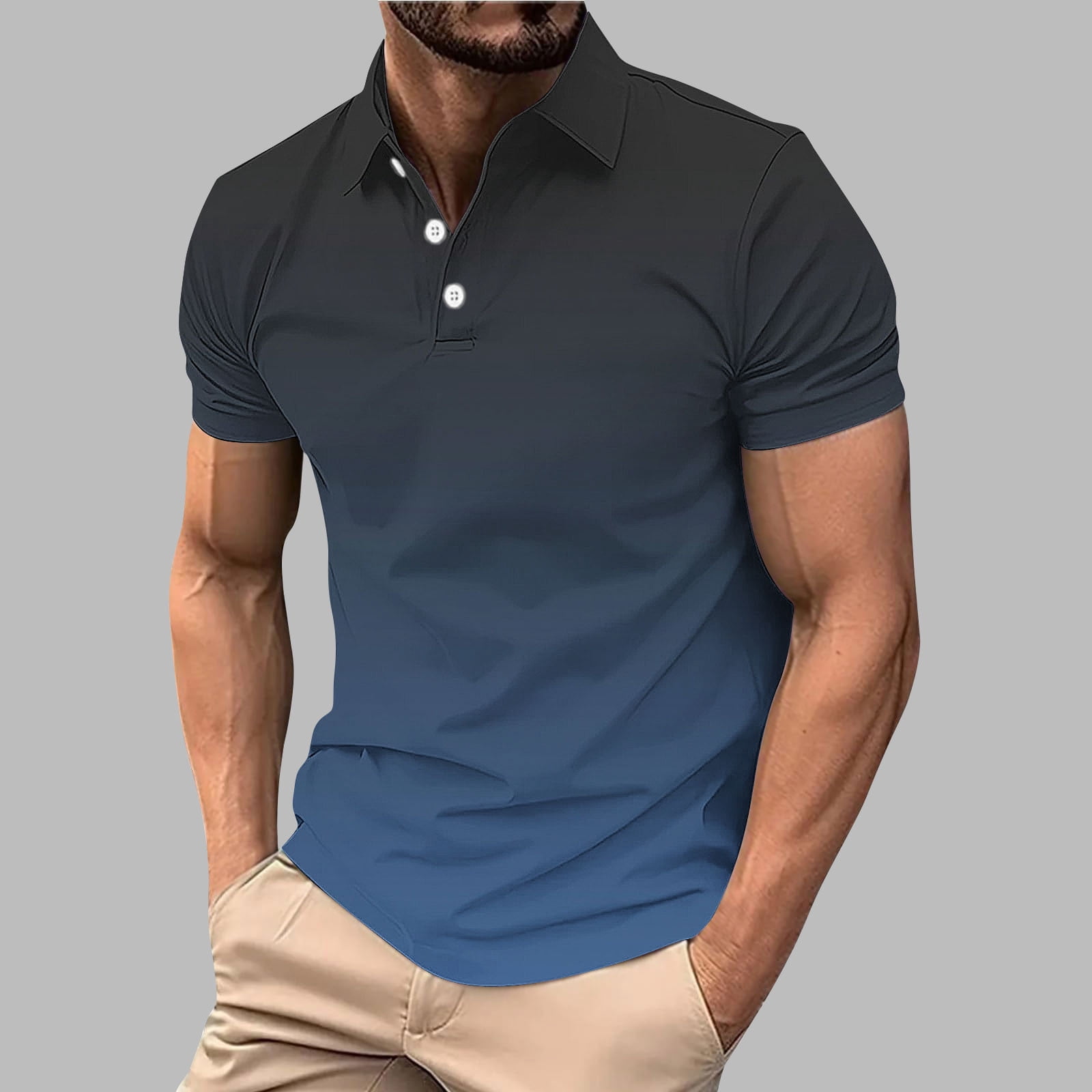 Dolkfu Blue Men'S Polos Shirts Short Sleeve Gradient Button Collared ...