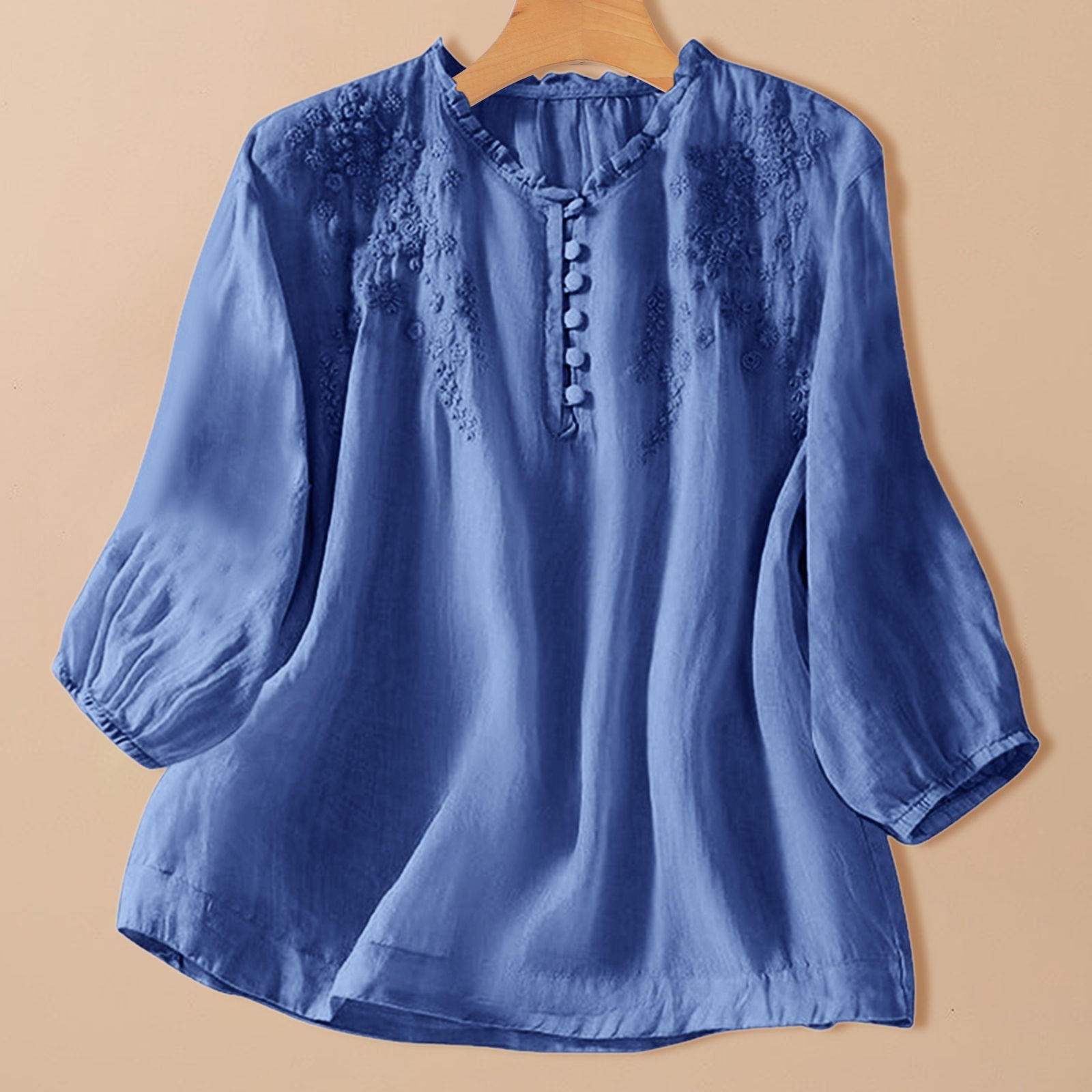 Dolkfu Blue Summer Tops for Women 2026 3/4 Sleeve Button Boho V-Neck ...