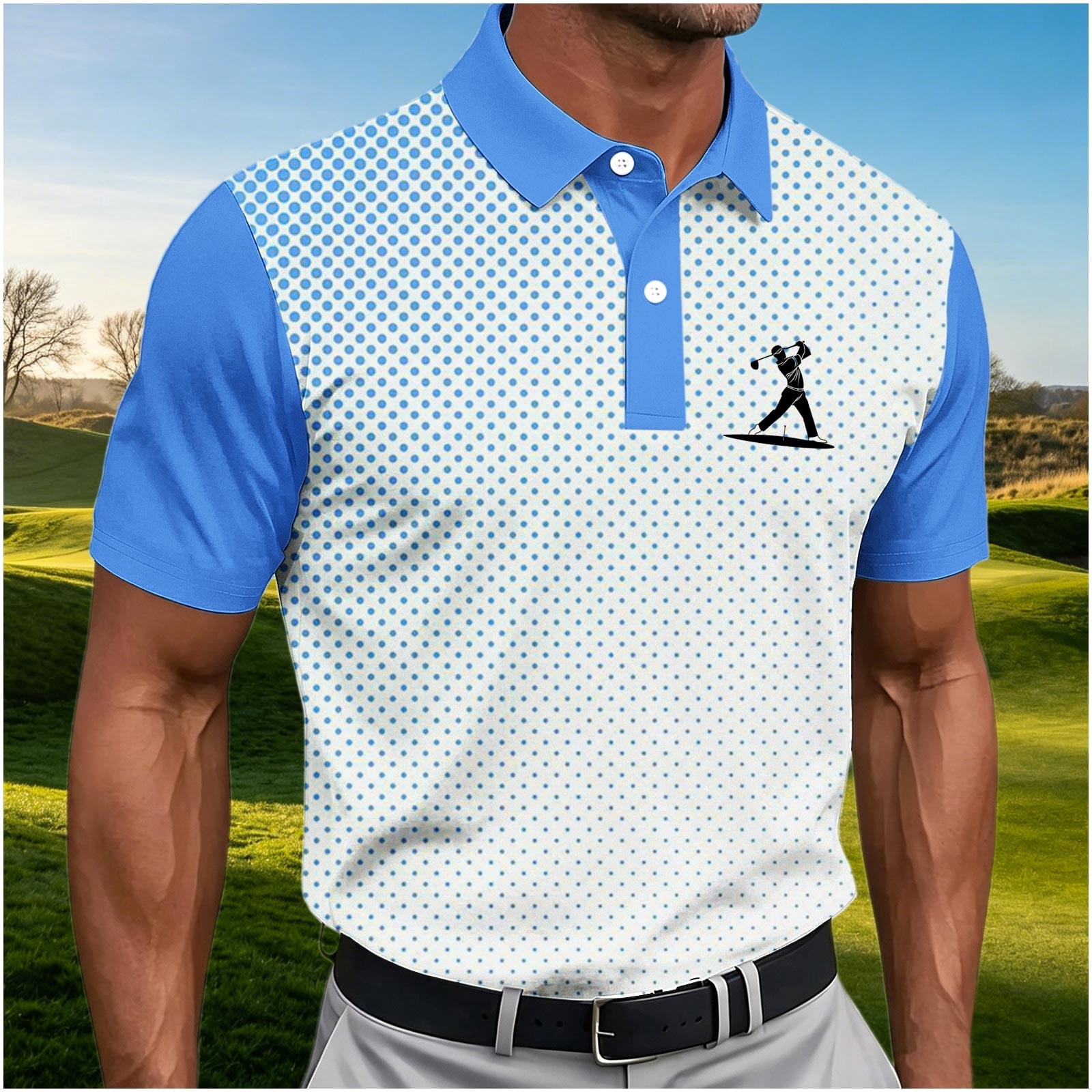 Dolkfu Button Men'S Polos Shirts Collared Short Sleeve Blue Golf Tops ...