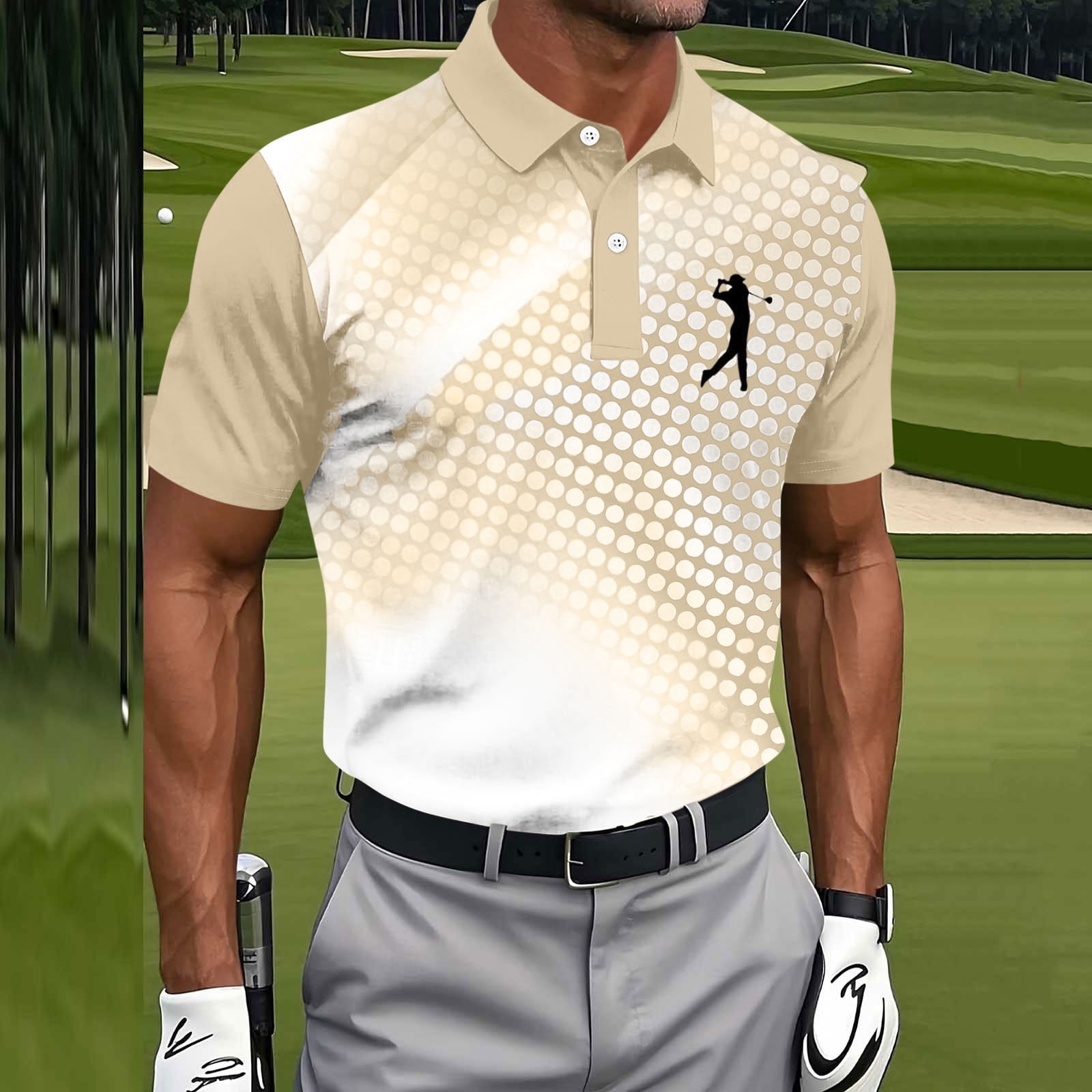 Dolkfu Button Men'S Polos Shirts Collared Short Sleeve Yellow Golf Tops ...