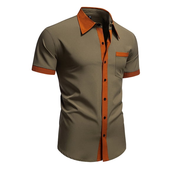 Dolkfu Button Short Sleeve Button Down Men Green Minimalist Short ...
