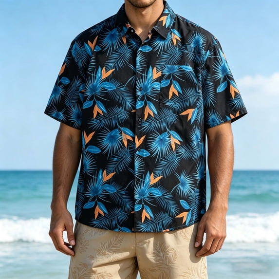 Dolkfu Button Summer Tops Hawaiian Style Collared Short Sleeve White ...