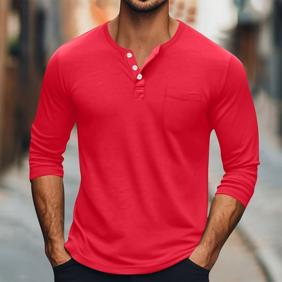 Dolkfu Button up Men Shirts Henley Pocket Long Sleeve Solid T Shirts ...