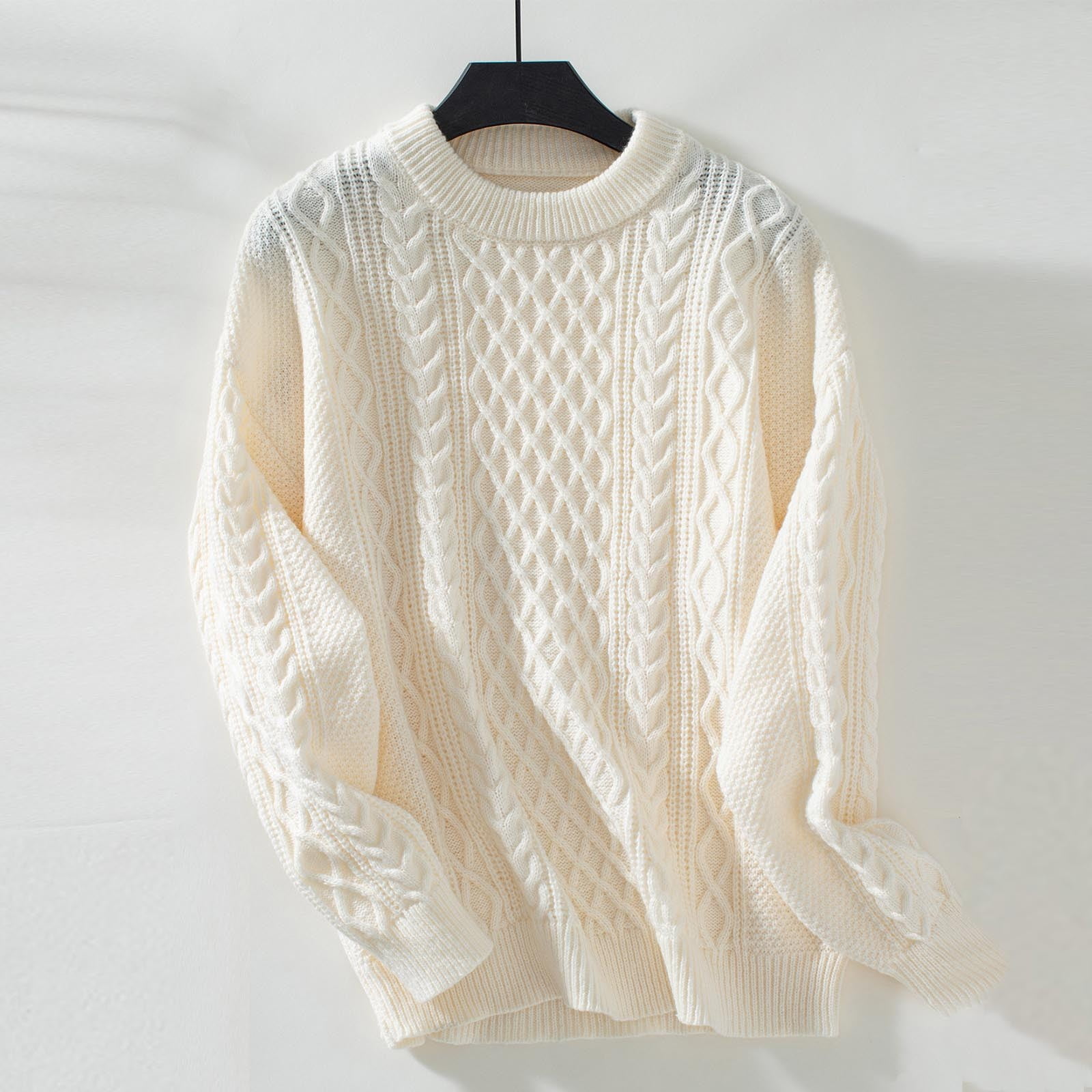 Dolkfu Cable Knit Fall Sweaters for Women Trendy Pullover Beige Solid ...