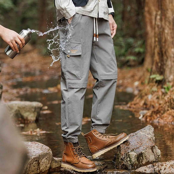 Dolkfu Cargo Pants for Men Gray Fleece Lined Jogger Hiking Pants ...