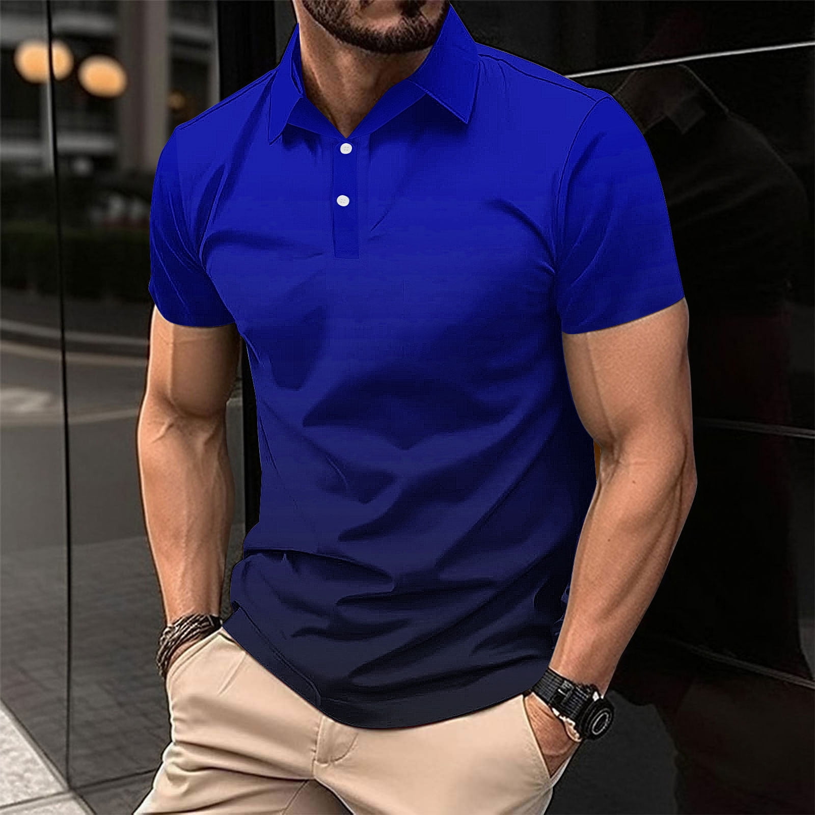 Dolkfu Casual Mens Shirt Po-lo Short Sleeve Bussiness Gradient Color ...