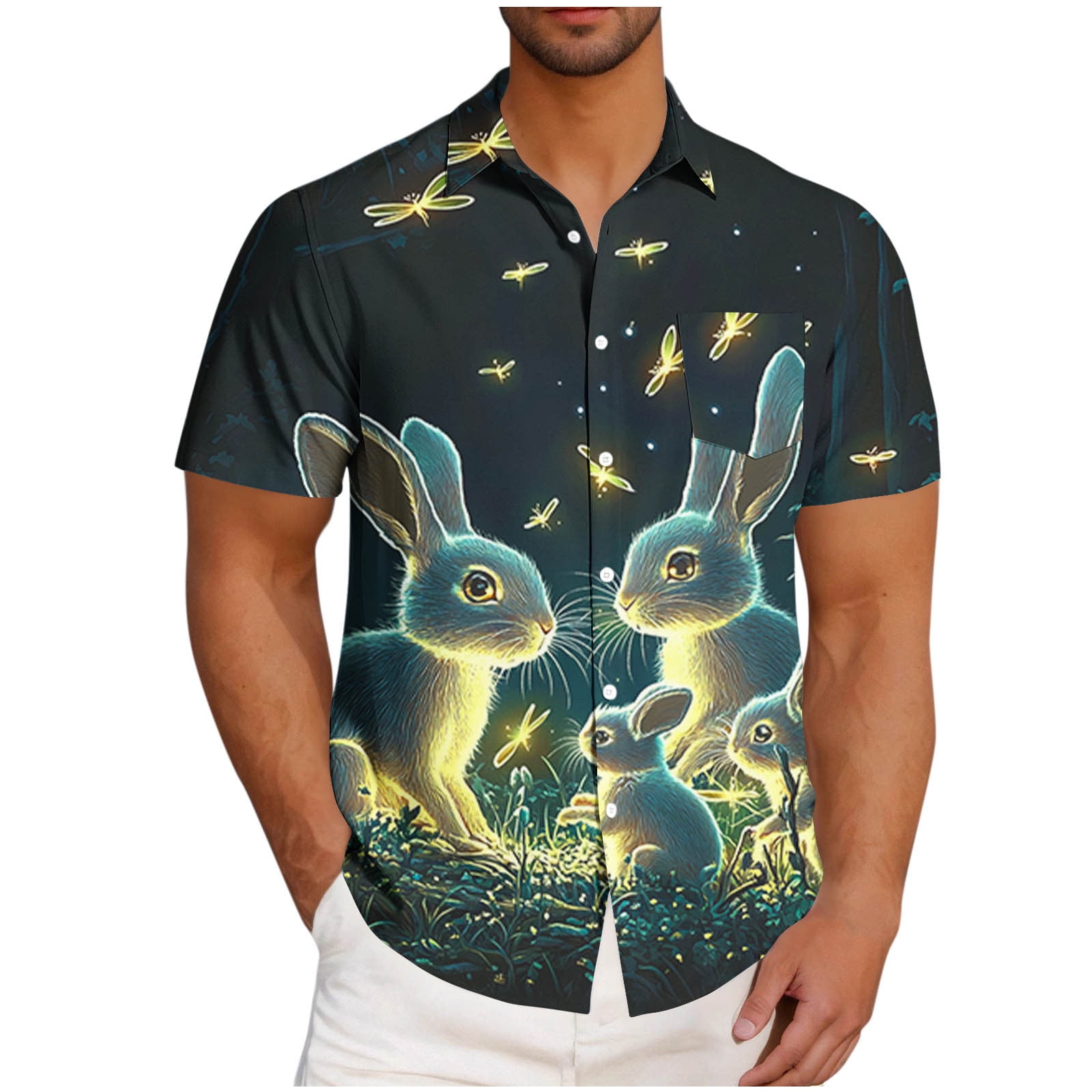 Dolkfu Casual Shirts for Men Graphic Easter Day Short Sleeve Button ...