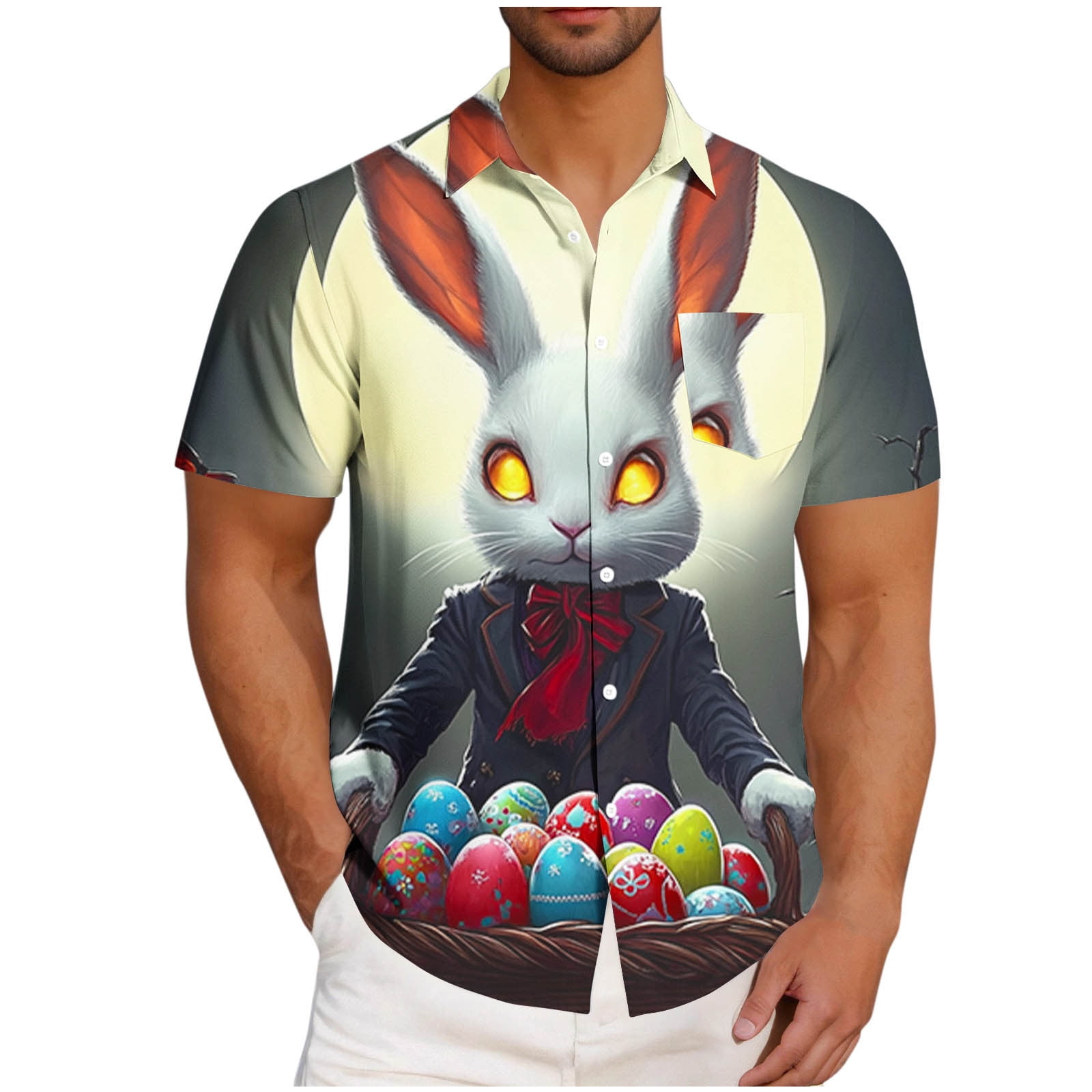 Dolkfu Casual Shirts for Men Graphic Happy Easter Short Sleeve Button ...